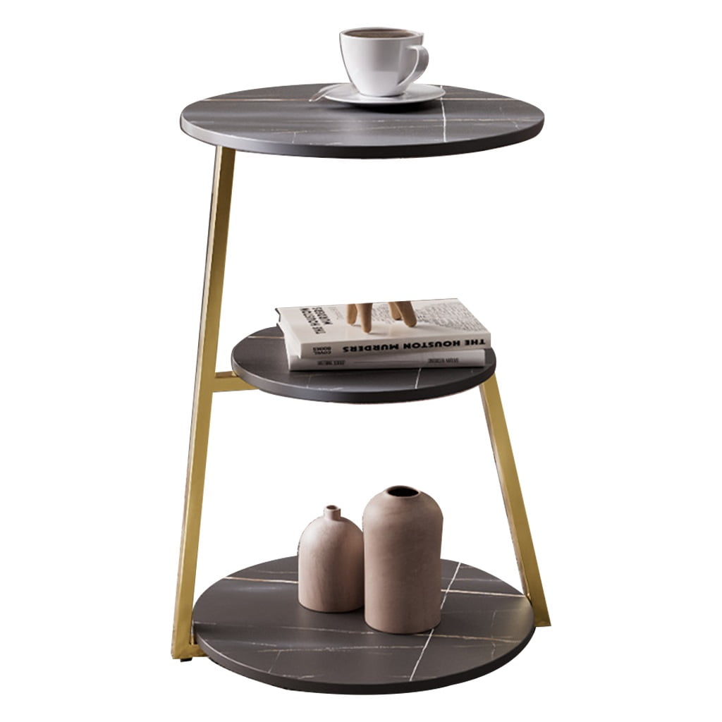 Round Coffee Table Side Table 3 Layer Rock Panel Small Sofa Side ...