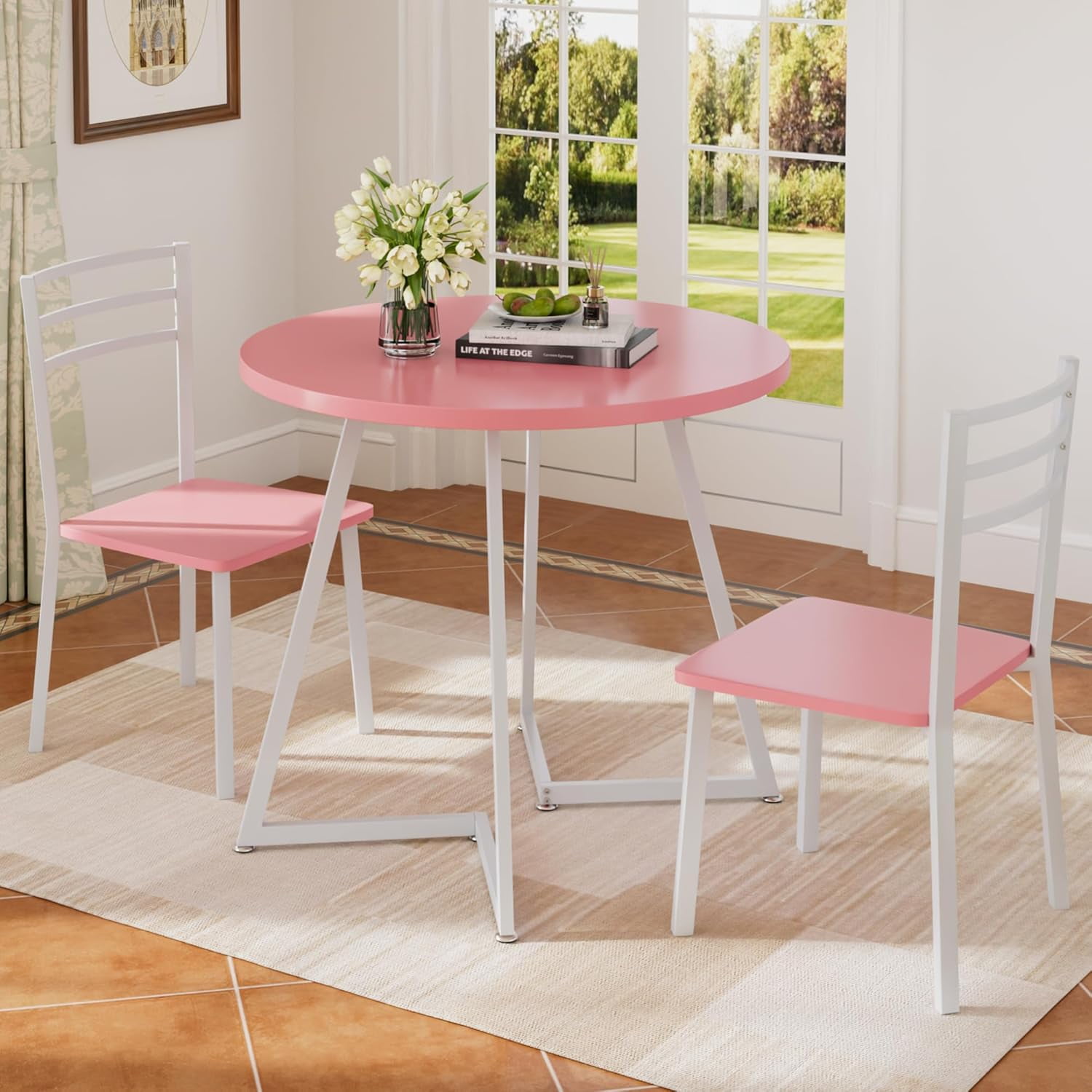 Small Round Dining Table Set for 2, Tabletop with Frame, Modern Dinette ...