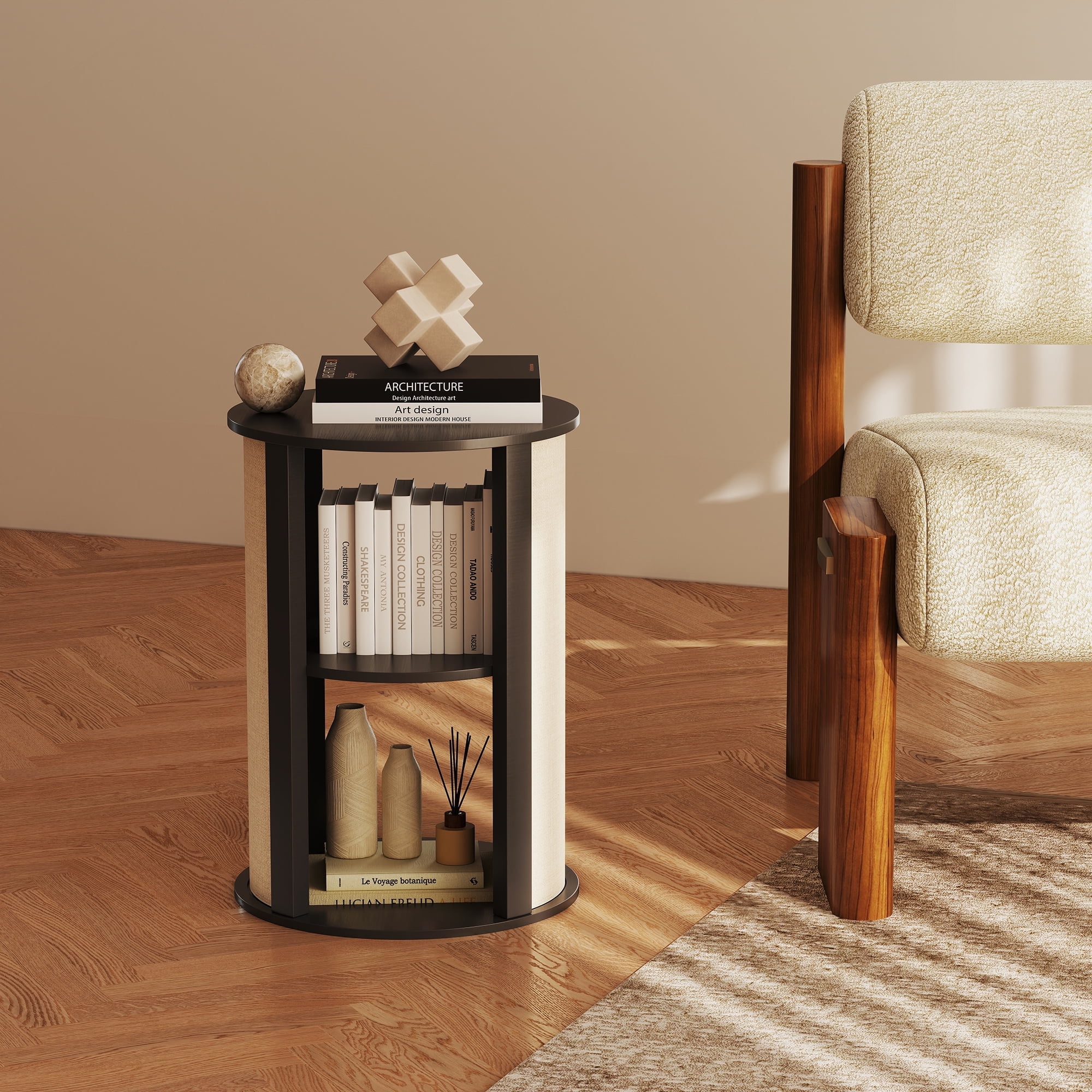 Small Round End Table, 2-Tier Side Table with Storage, Nightstand with ...