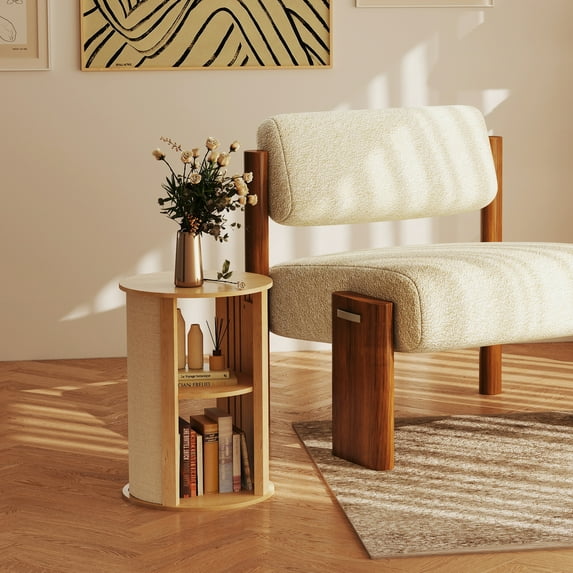 Small Round End Table, 2-Tier Side Table with Storage, Nightstand with ...