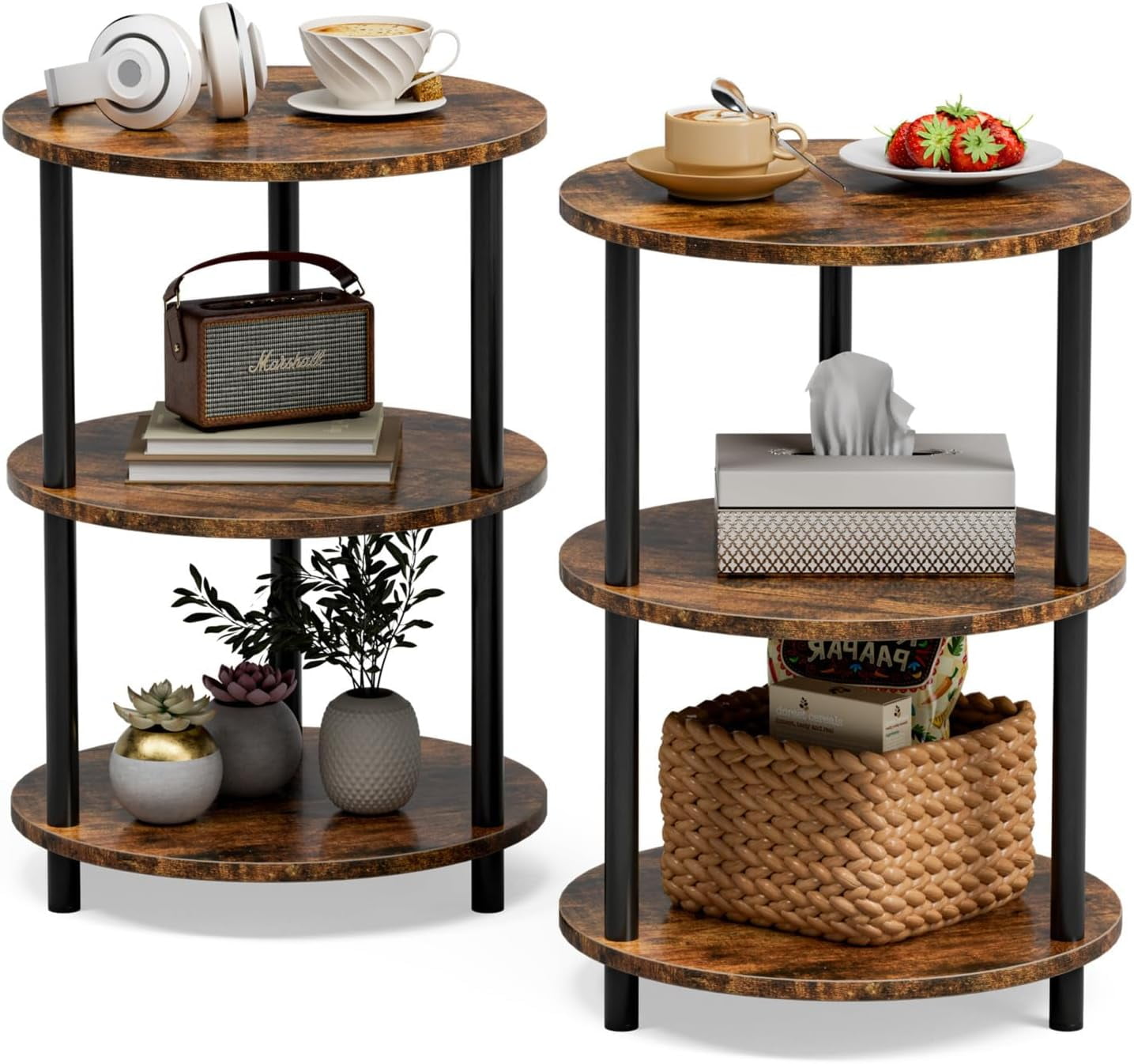 Small Round End Table - 3 Tier Design Accent Table, Narrow Side or ...