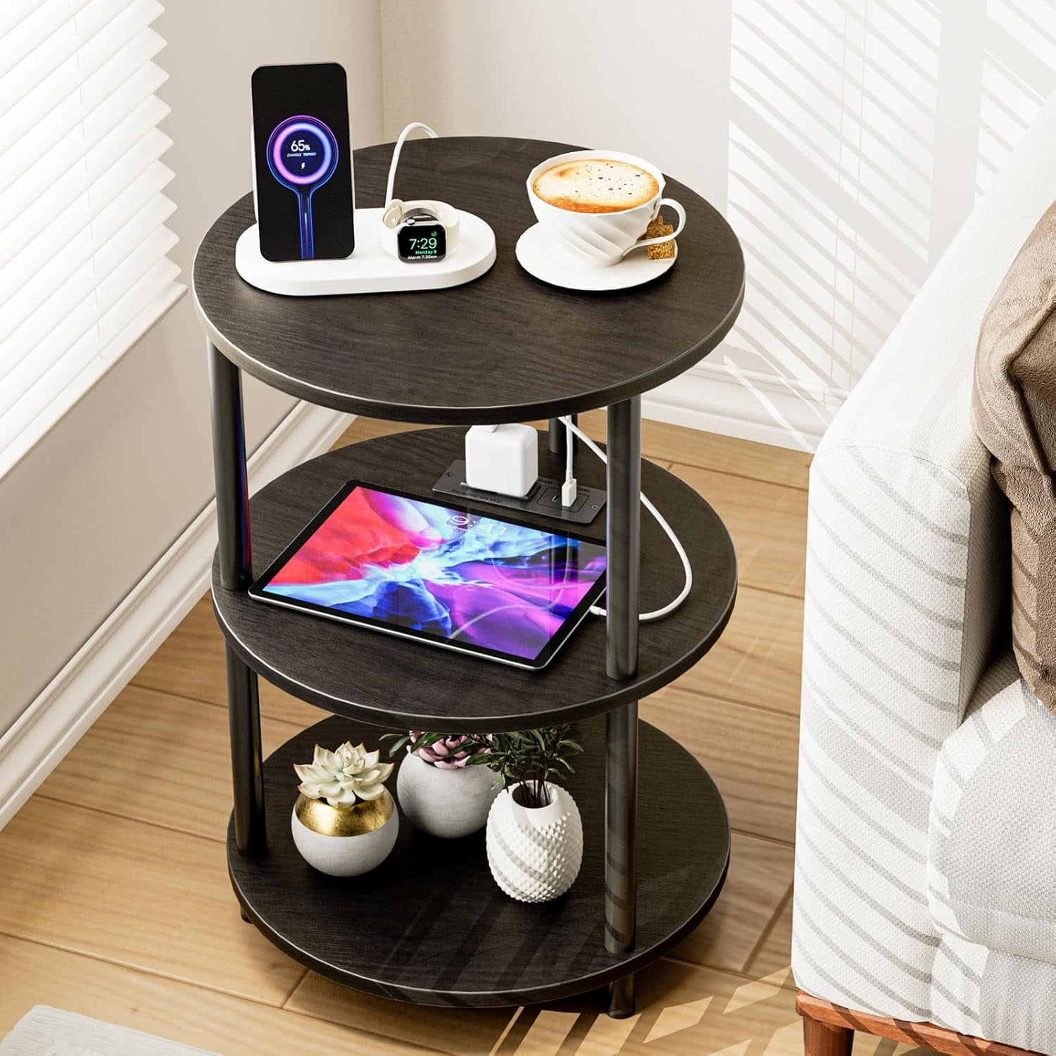 Small Round End Table - 3 Tier Design Accent Table, Narrow Side or ...