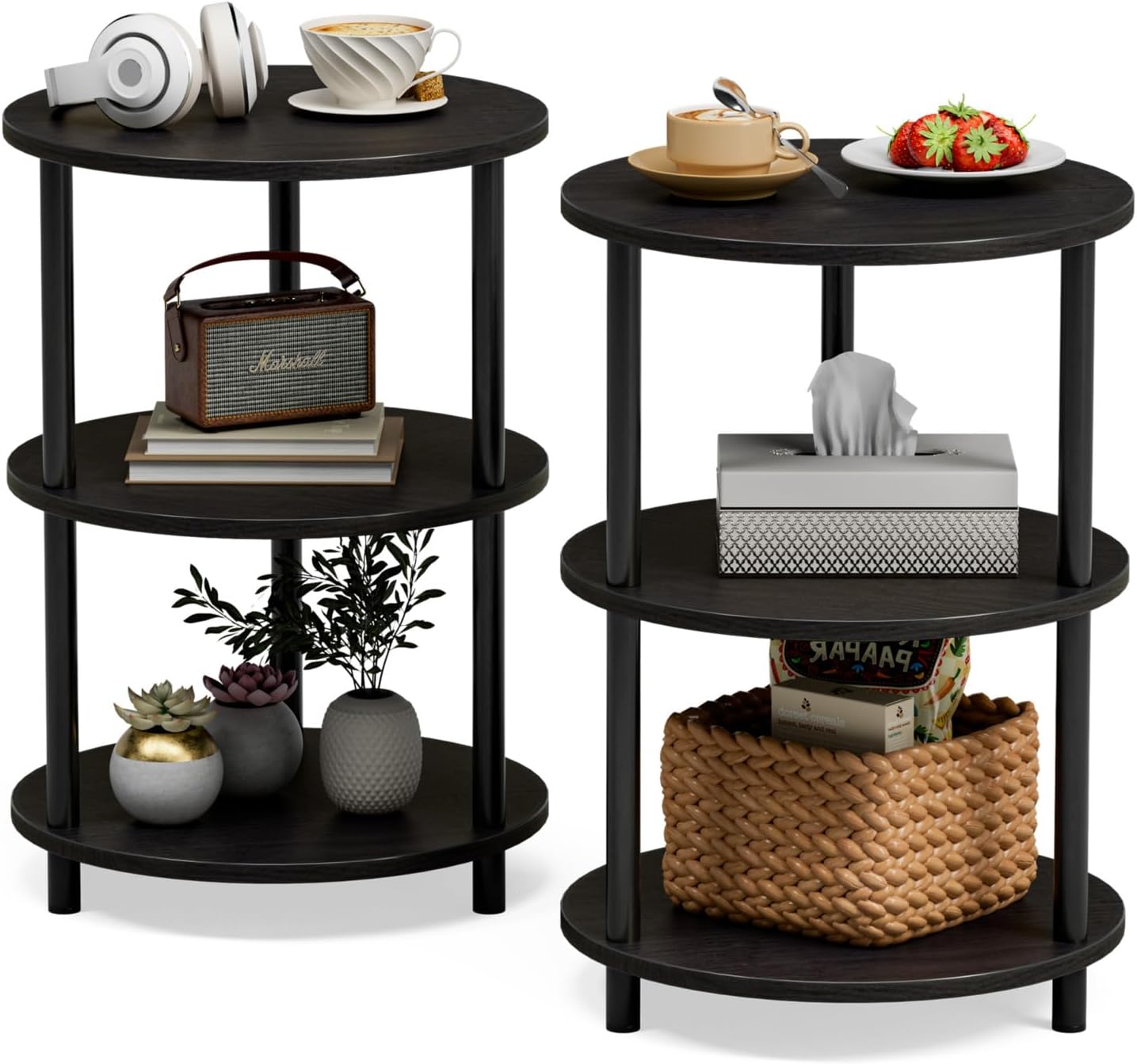 Small Round End Table - 3 Tier Design as Accent Table, Narrow Side ...