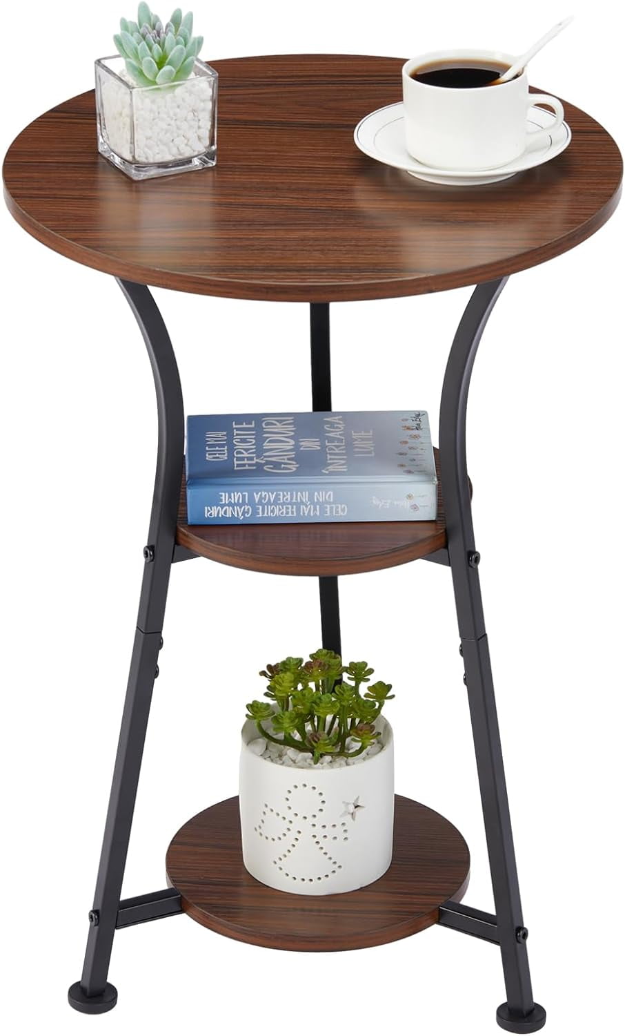 Small Round End Table for Narrow and Small Space, 3-Tier Round Accent ...