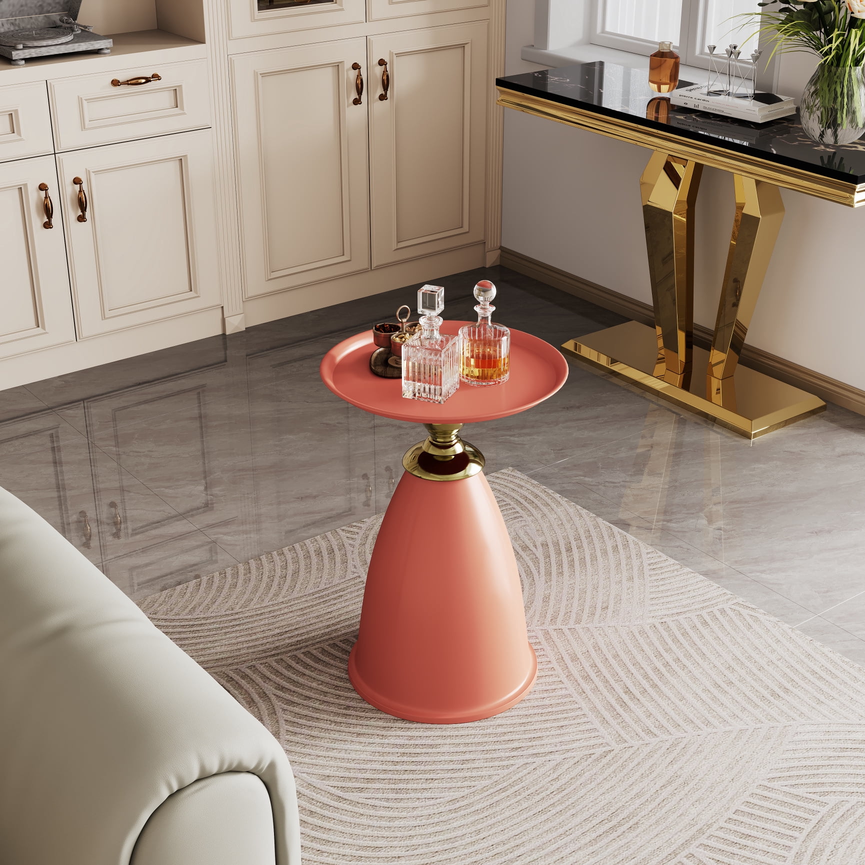 Small Round End Table with Iron Construction, Modern Minimalist Side ...