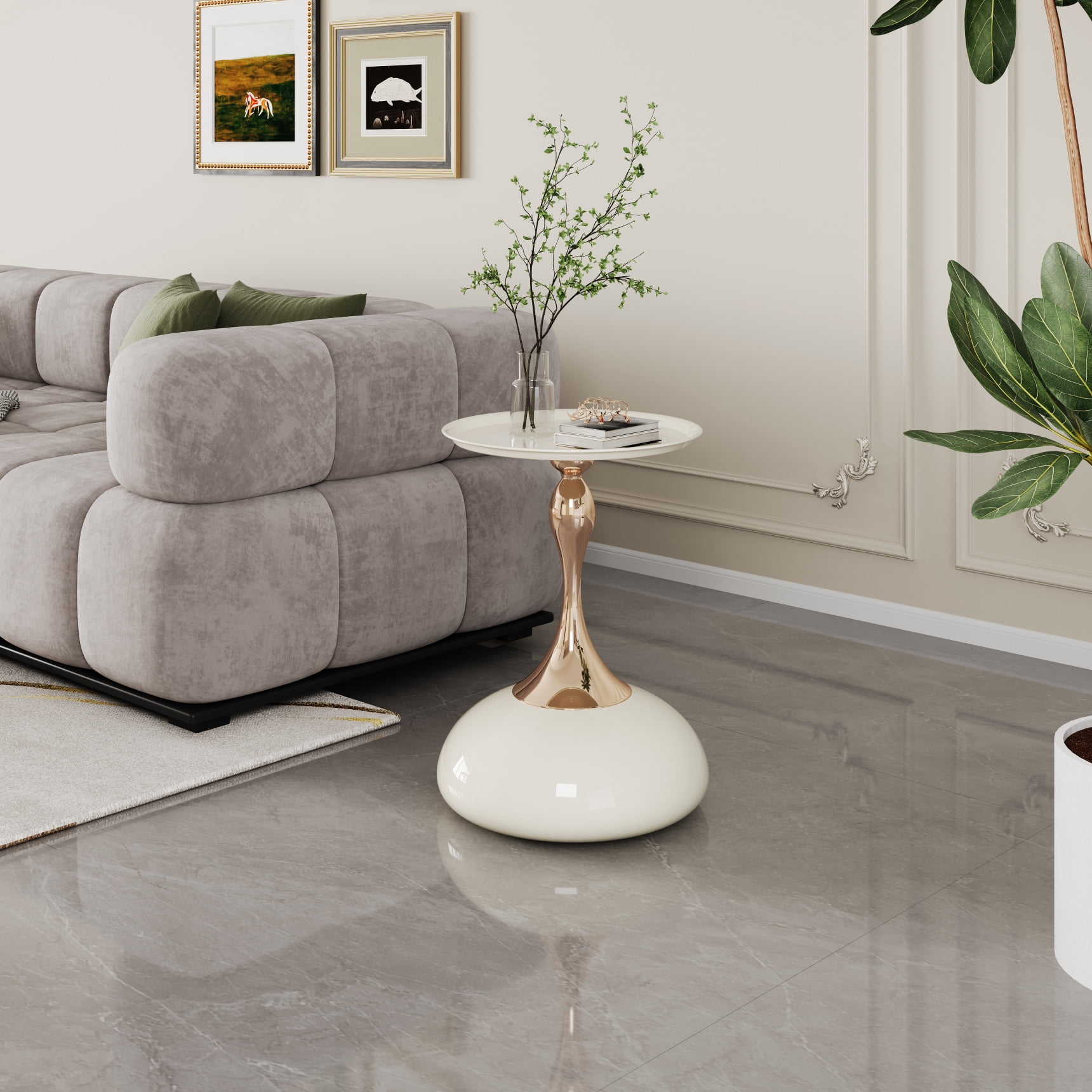 Small Round End Tables, Iron Side Table, Modern Space Saving Pedestal ...