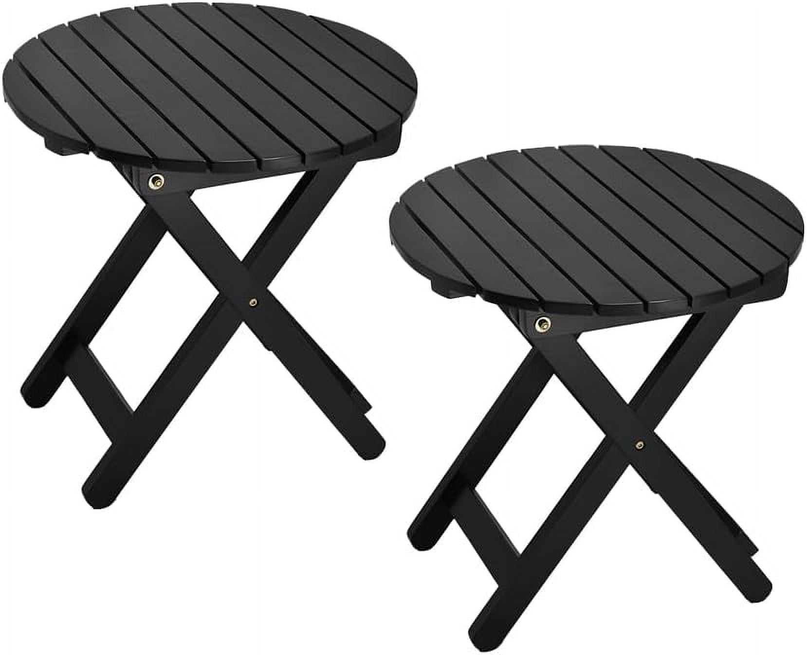 Small Round Folding Side Table Set of 2, Patio Foldable Wooden End ...