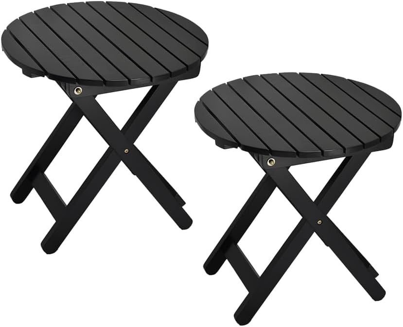 Small Round Folding Side Tables Set of 2, Patio Foldable Wooden End ...