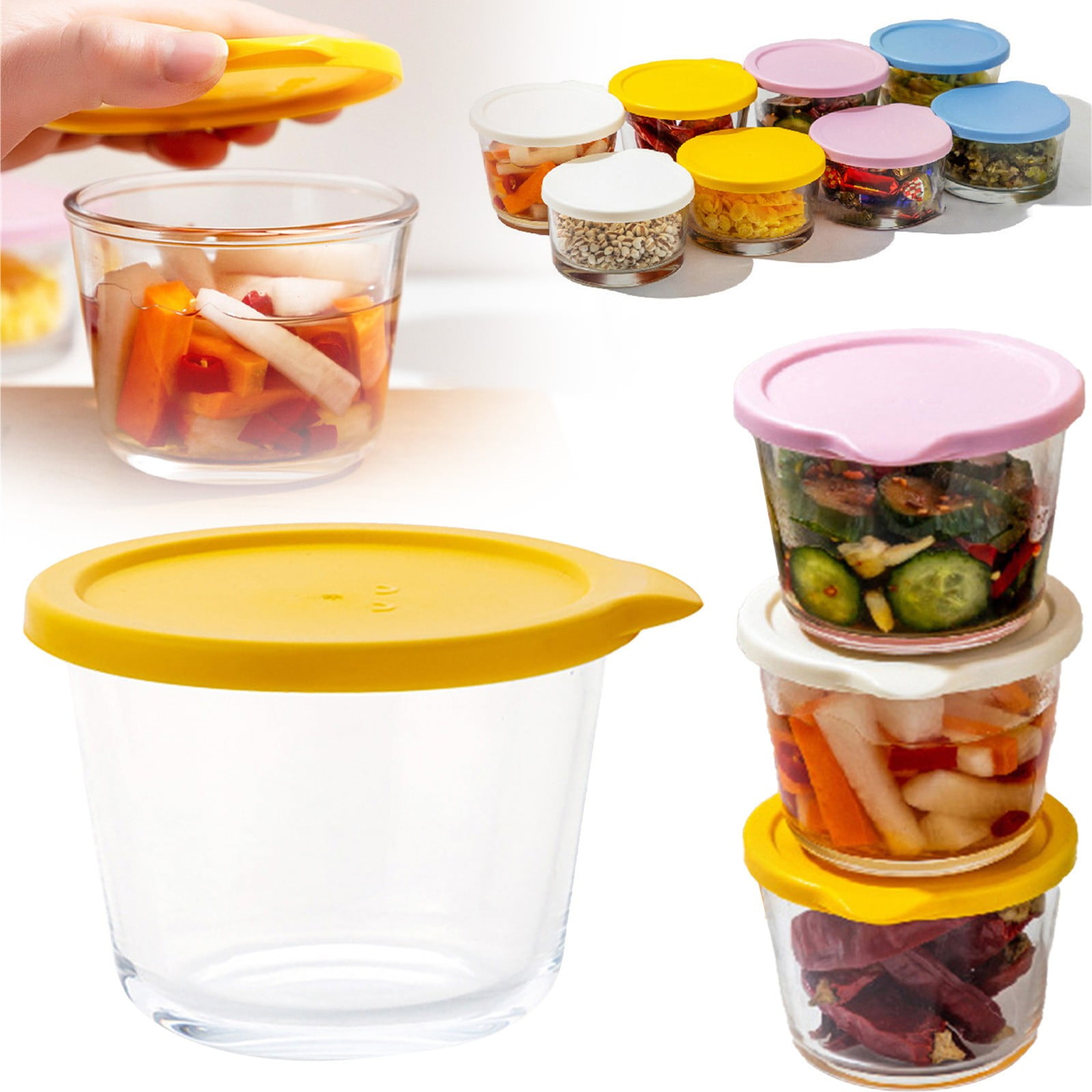 Small Round Glass Containers with Lids,Clear Food Jars Airtight Glass ...