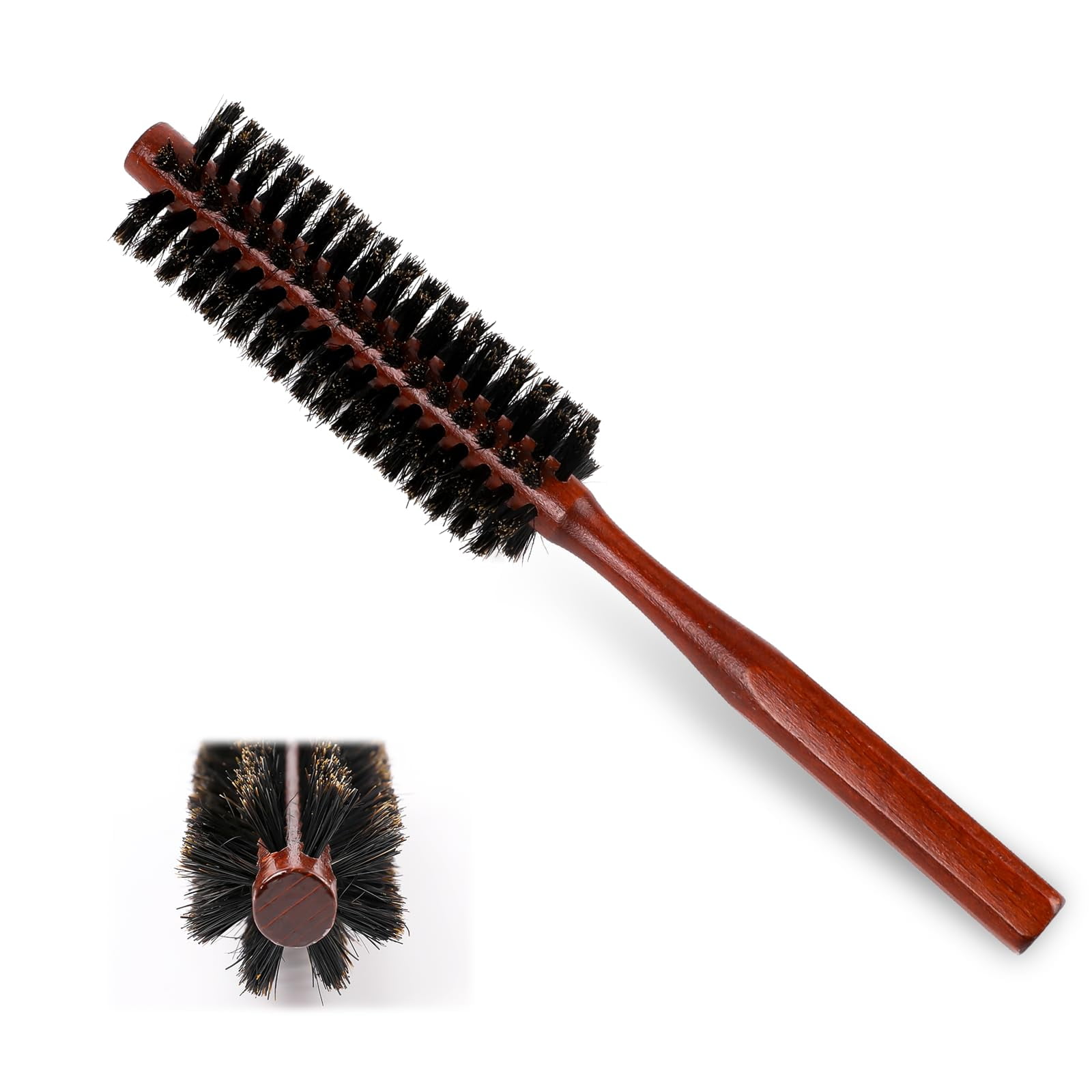 Small Round Hair Brush, Portable Natural Boar Hair Brush with Wood ...