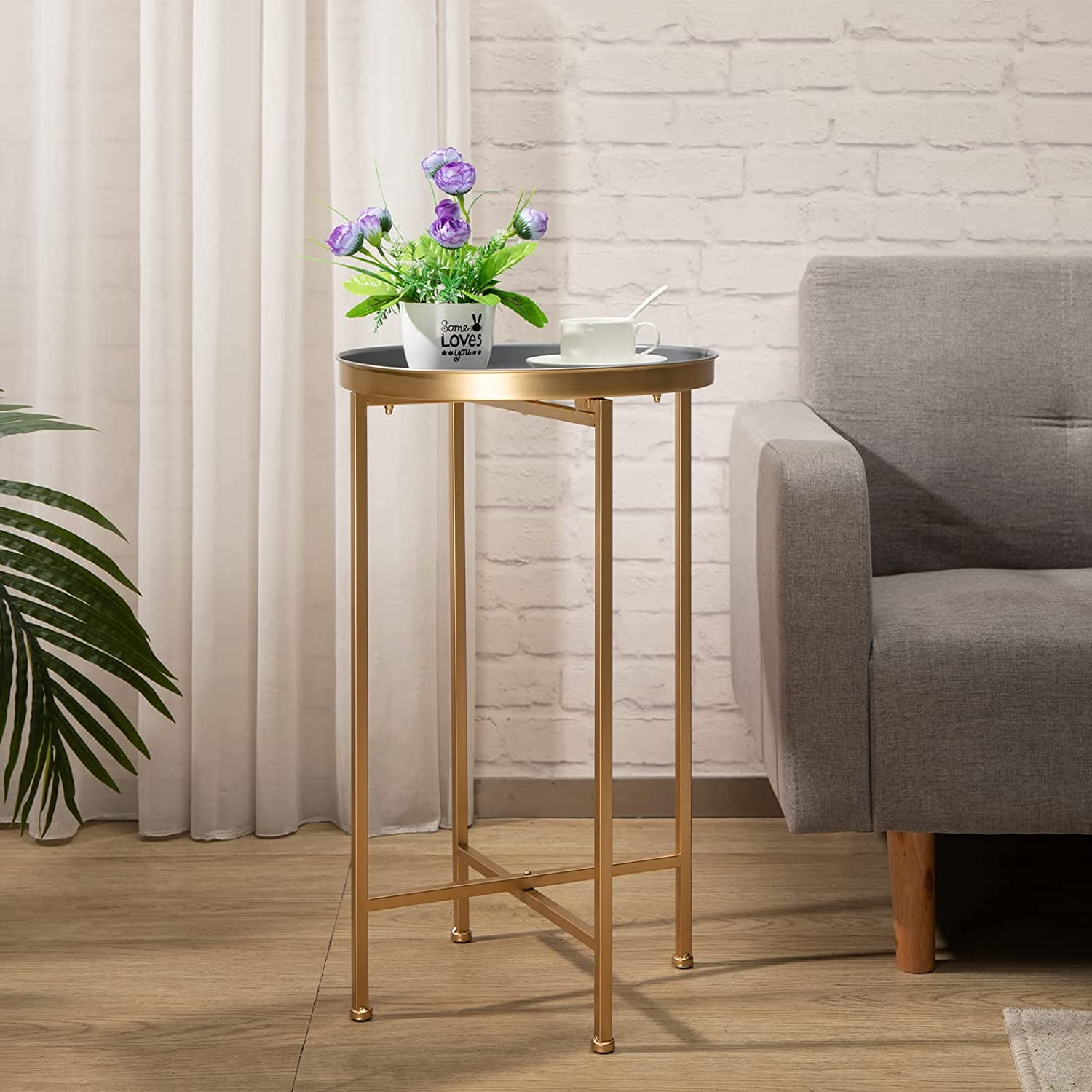 Small Round Metal Waterproof End Table, Accent Indoor&Outdoor Coffee ...