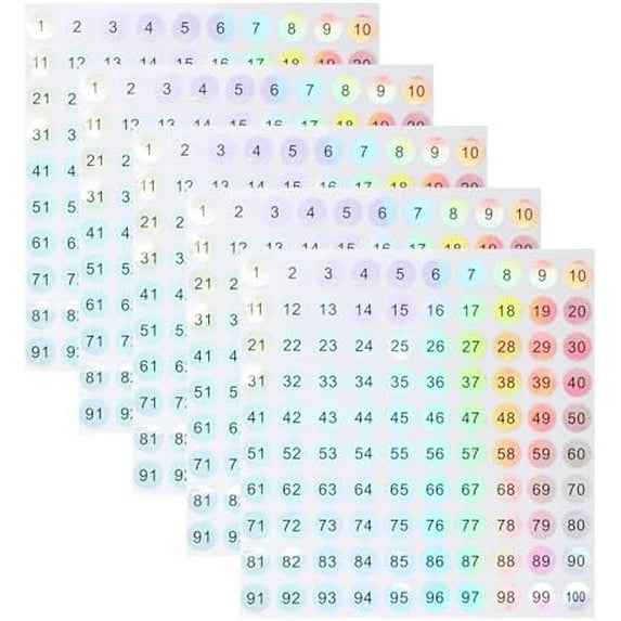 Small Round Number Stickers - 1-100, 5 Sheets Self-Adhesive Labels for ...