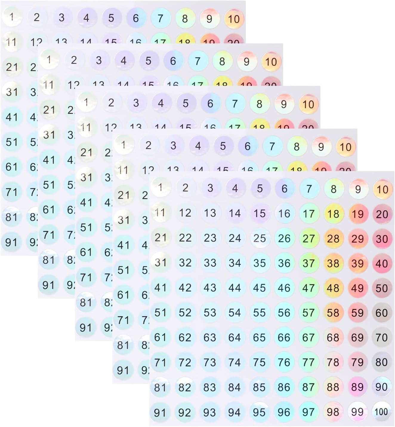 Small Round Number Stickers - 1-100, 5 Sheets Self-Adhesive Labels for ...