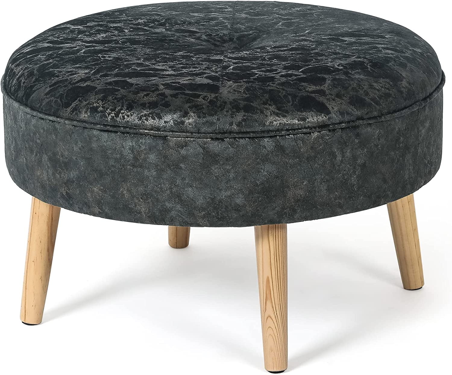 Small Round Ottoman, Velvet Upholstered Footrest Stool Seat with Wooden ...