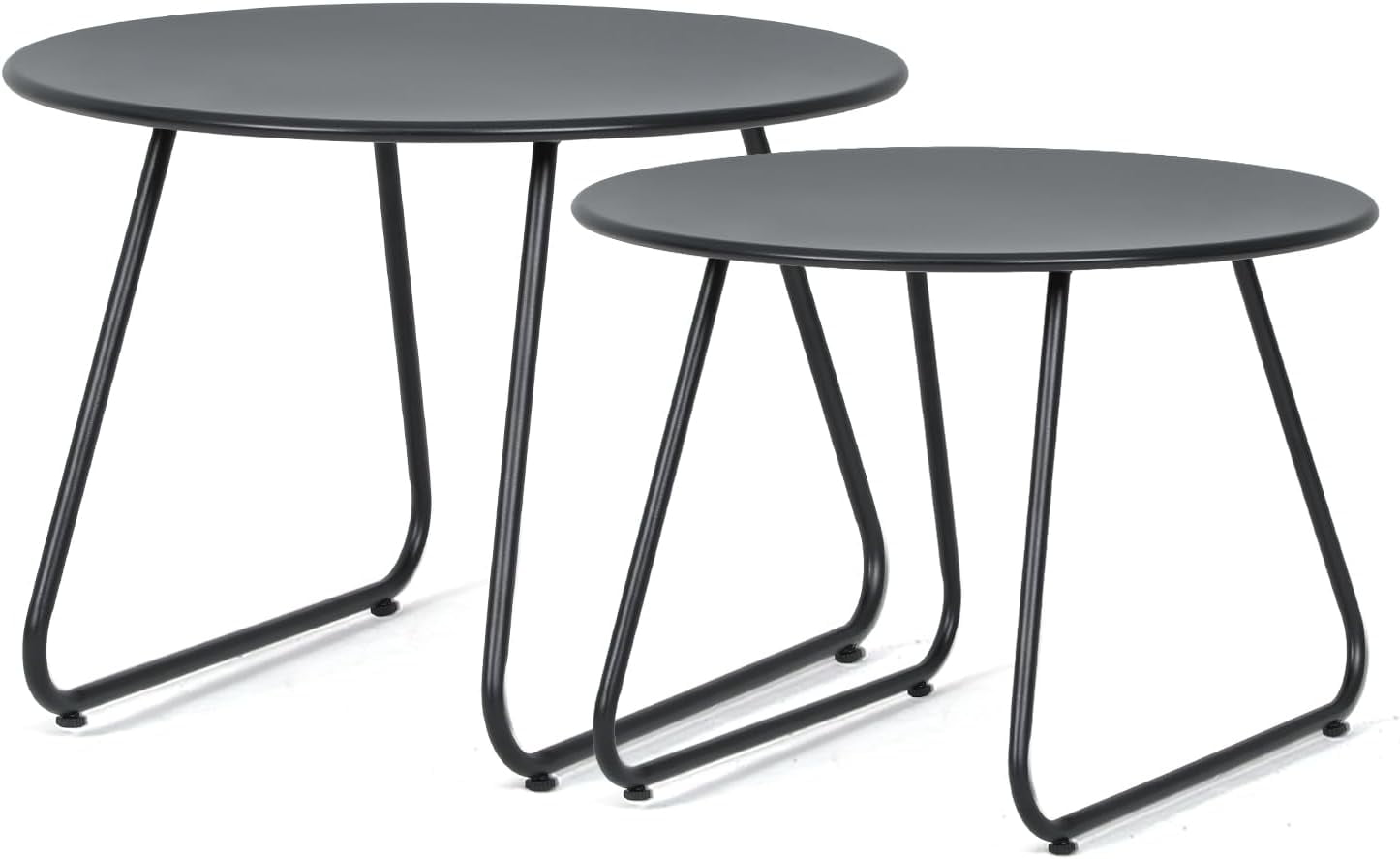Small Round Outdoor Side Table Set of 2, Waterproof Metal Nested ...