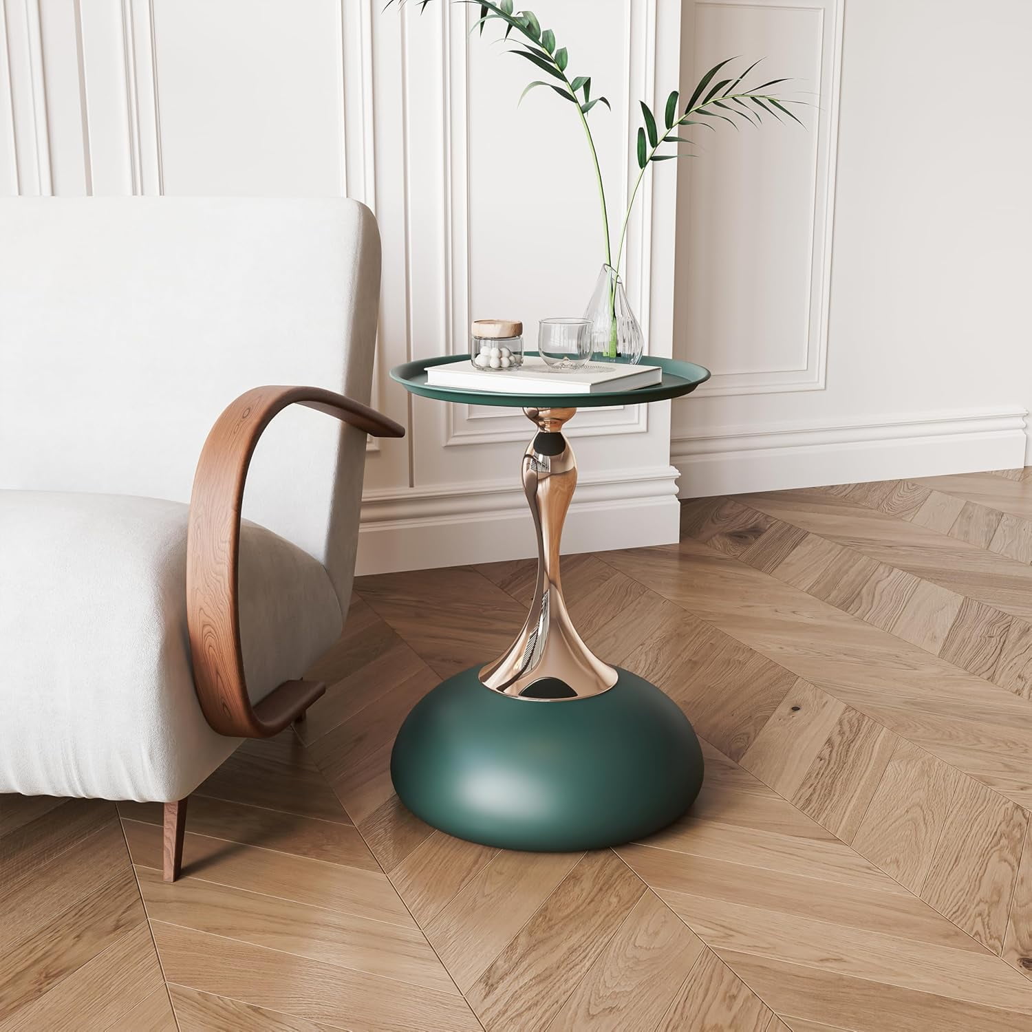 Small Round Pedestal End Table, 14.96" Diameter Drink Table for Small ...