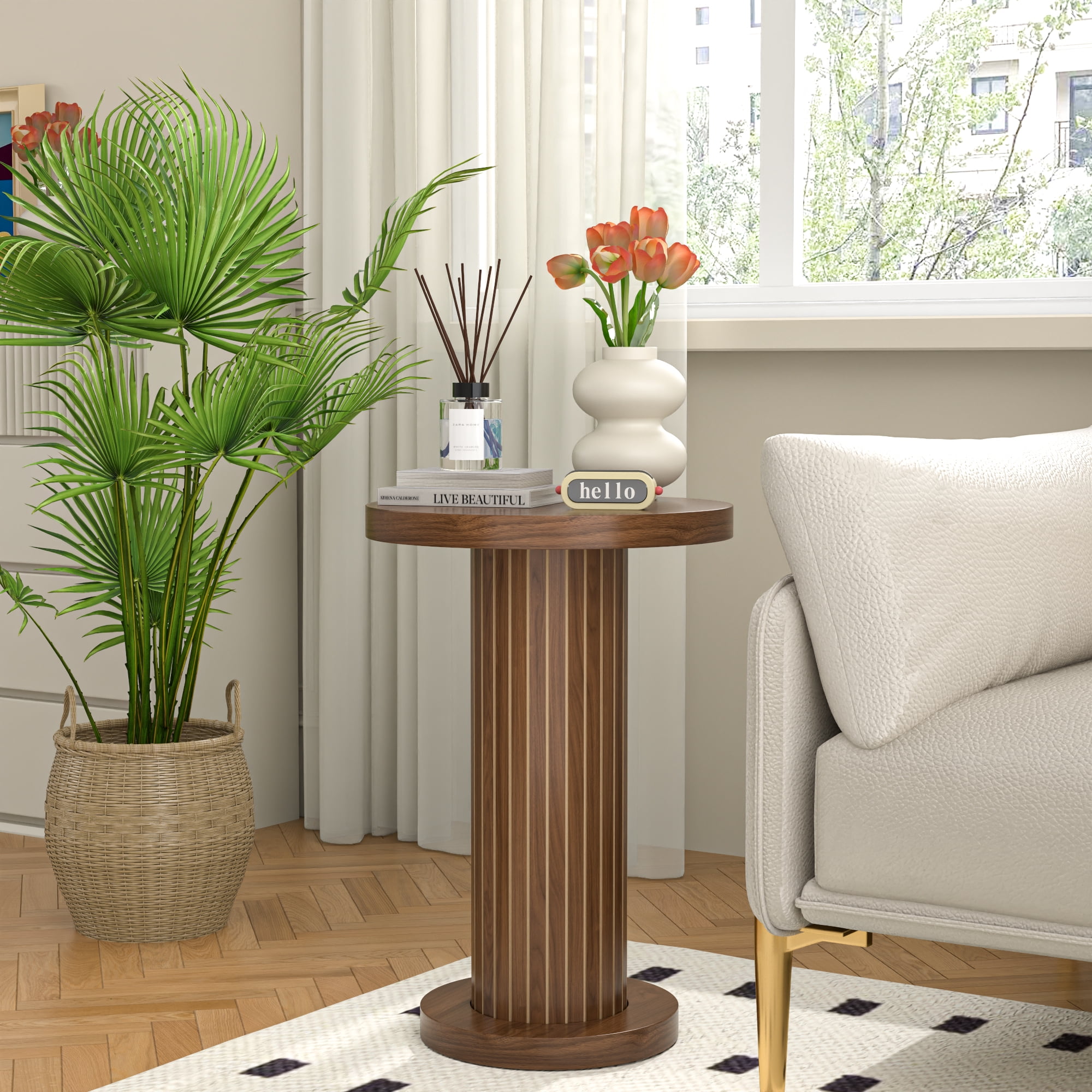 Small Round Pedestal End Table, Modern Side Table Drink Tables for ...