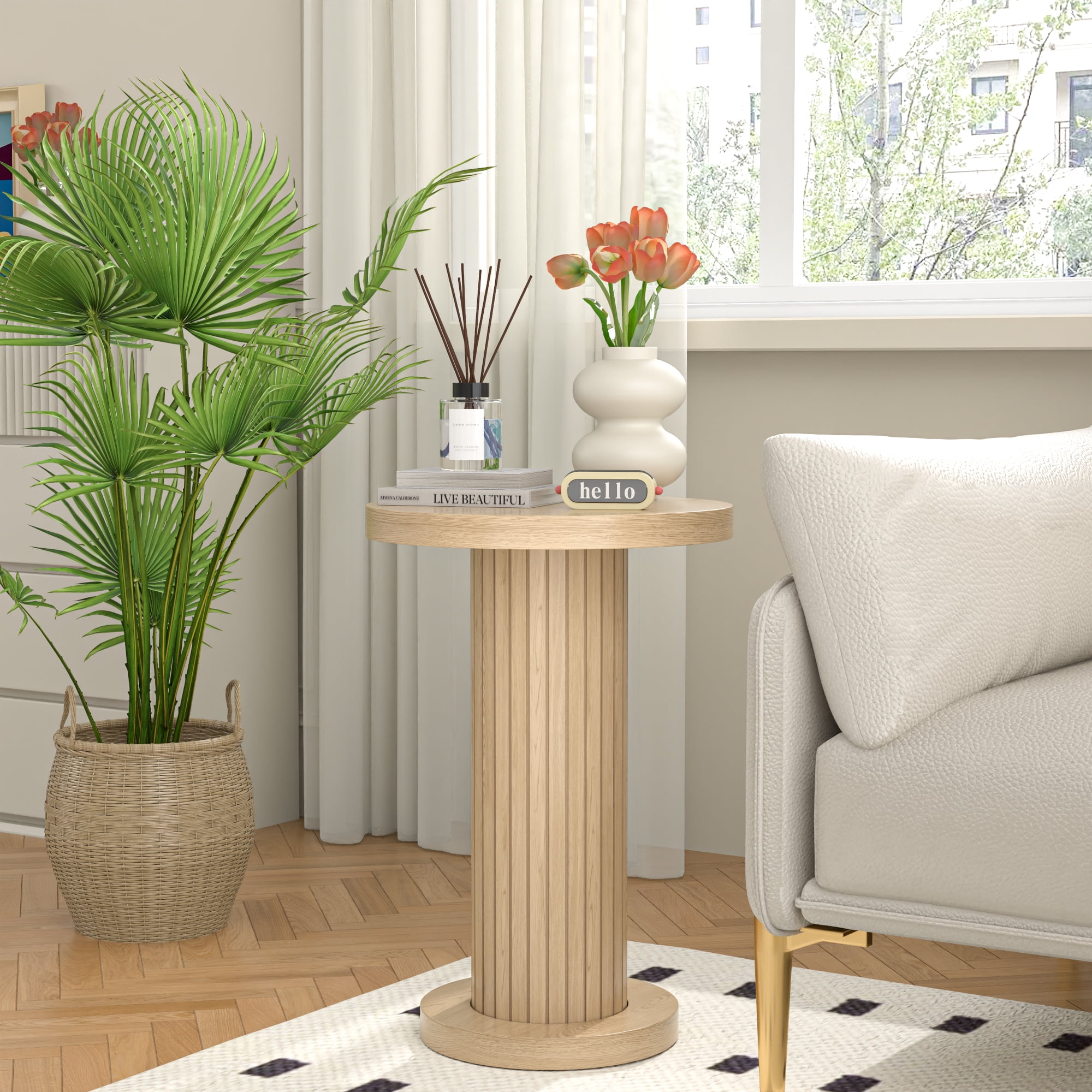 Small Round Pedestal End Table, Modern Side Table Drink Tables for ...