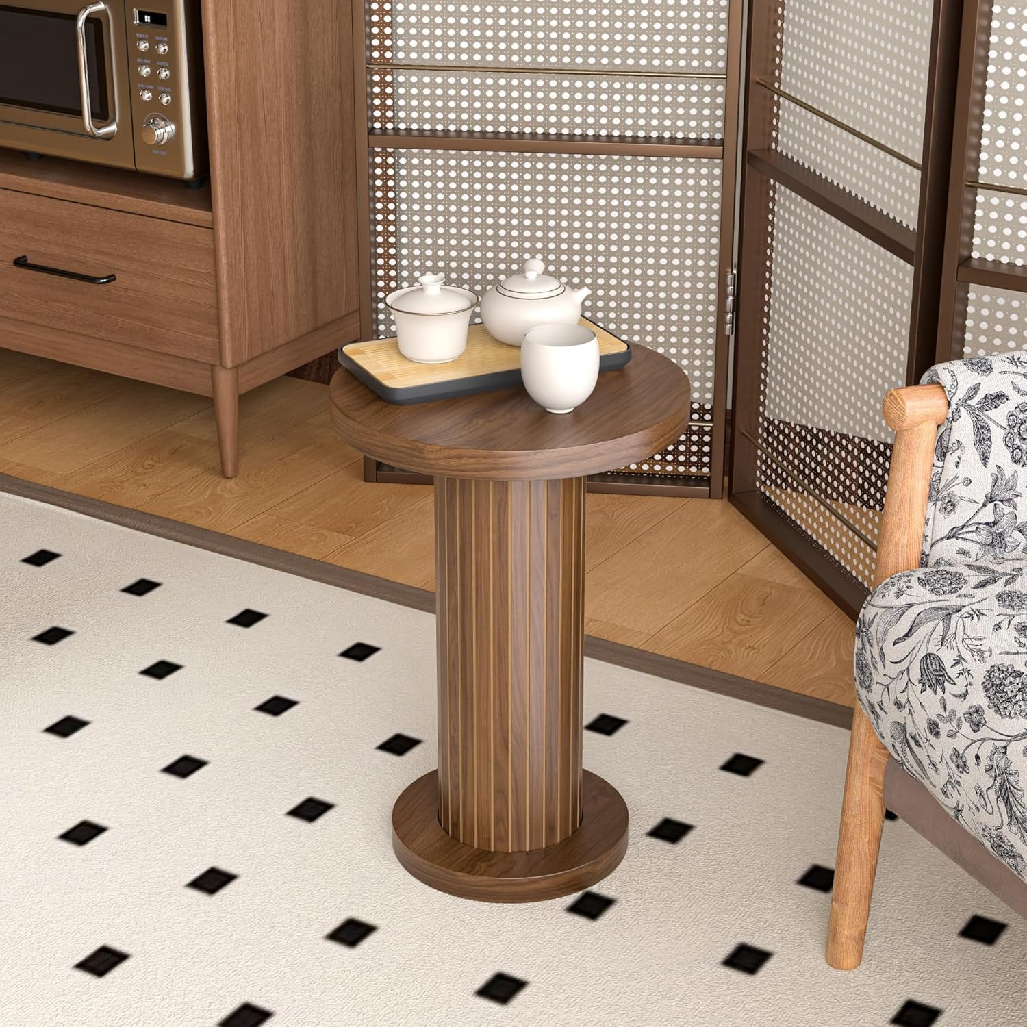 Small Round Pedestal Side Table, Fluted Pedestal End Table, Drink ...