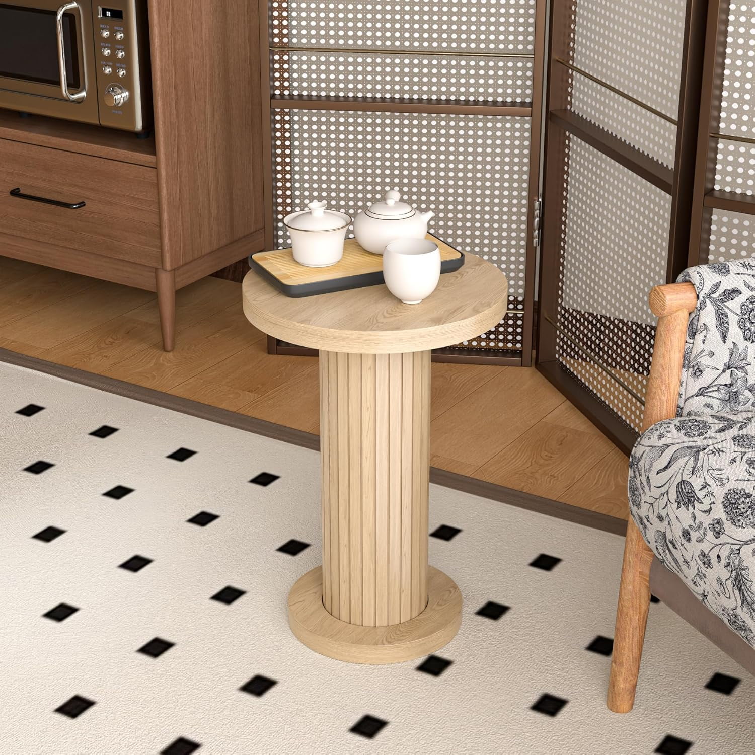 Small Round Pedestal Side Table, Fluted Pedestal End Table, Drink ...