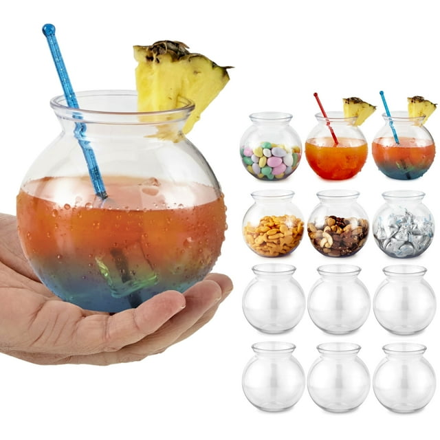 16 oz Clear Mini Plastic Fish Bowls (12 Pack) for Drinks, Decorations ...