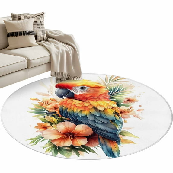 Small Round Rug 3Ft Parrot Area Rugs Washable Non Slip Indoor Floor ...