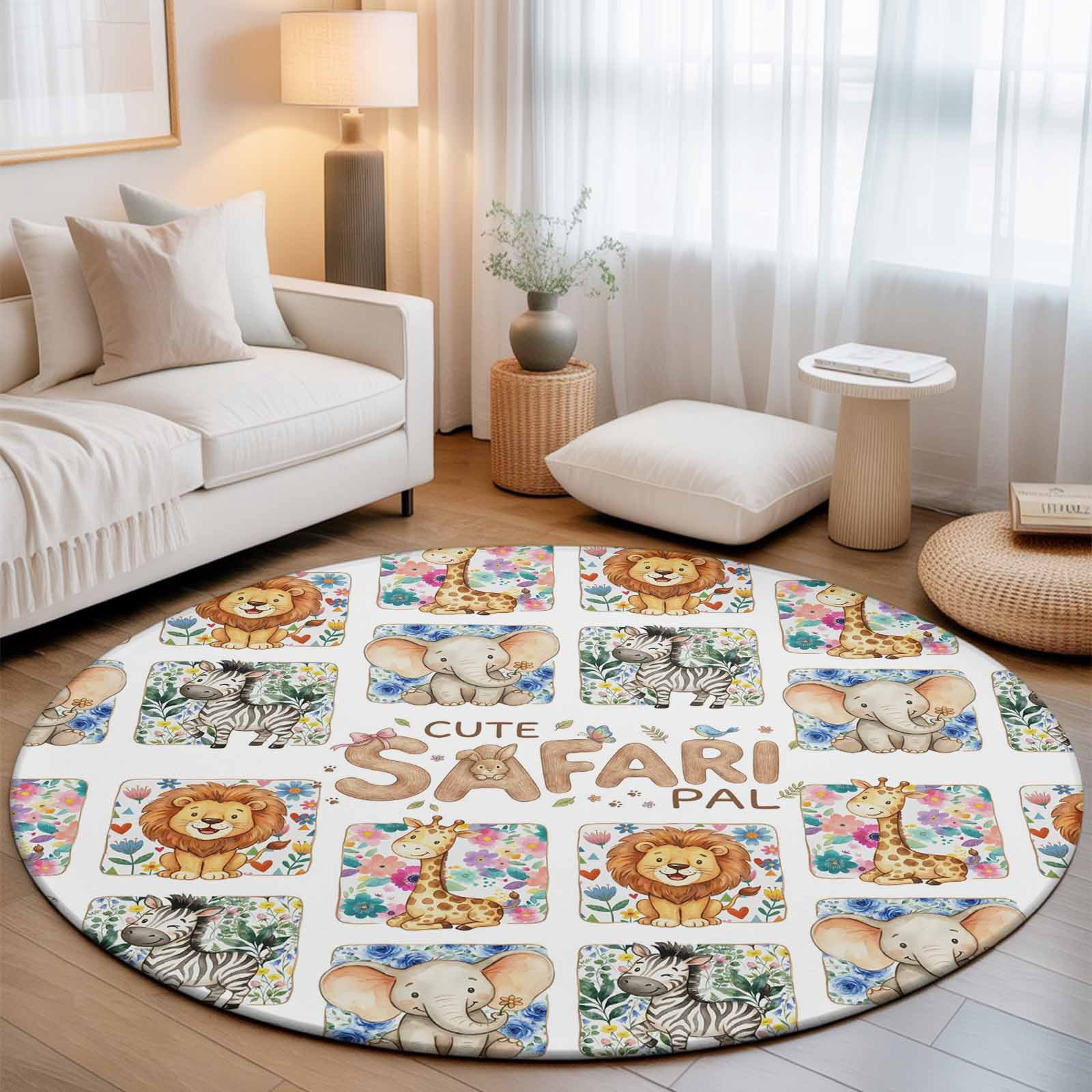 Small Round Rug 3Ft, Spring Floral Animals Non-Slip Washable Circle ...