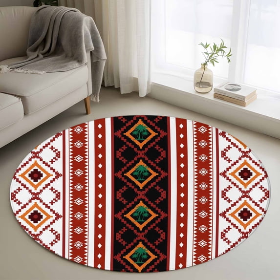 Small Round Rug 3Ft Washable Non-Slip, Red Black Boho Circle Area Rugs ...