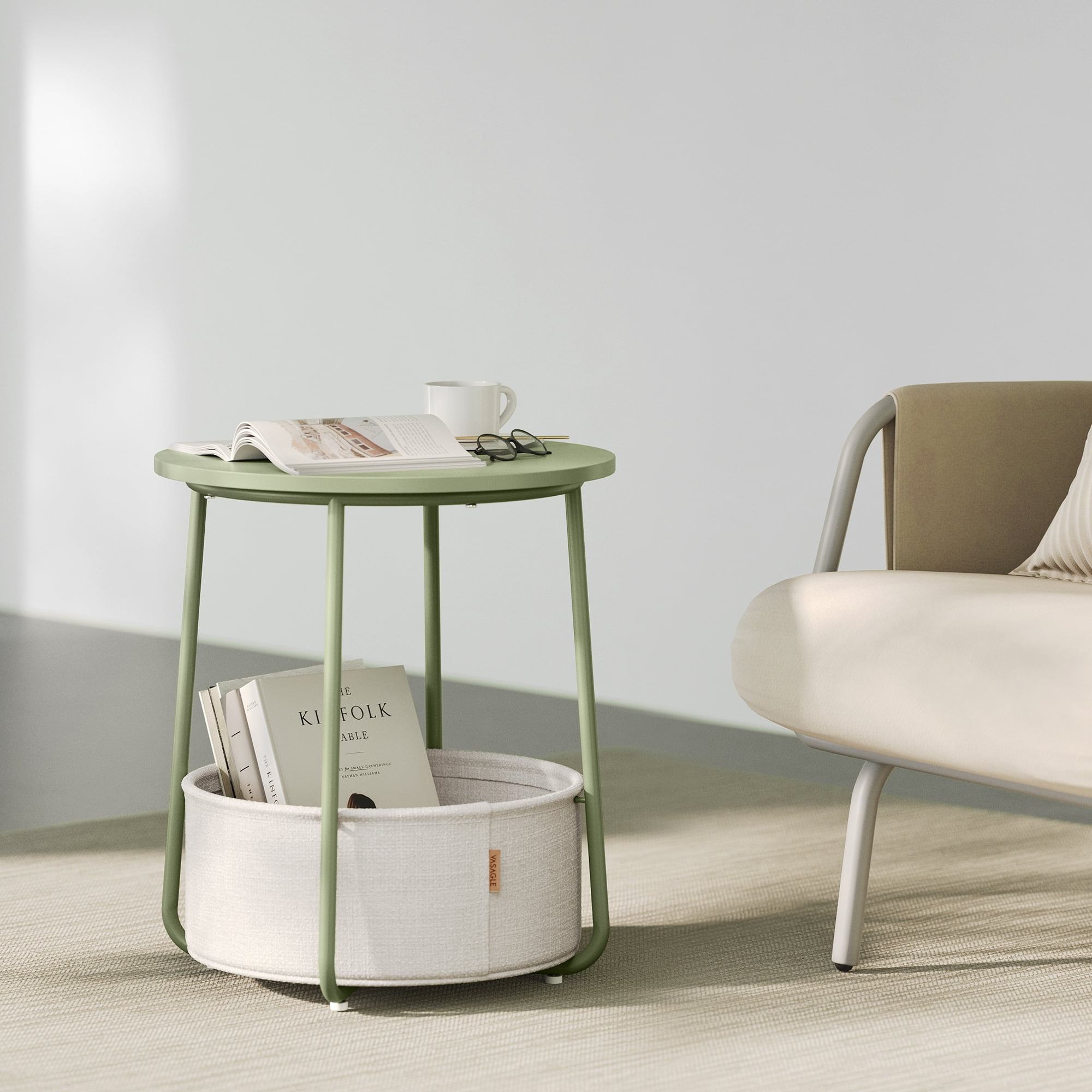 Laurel Green Modern Side Table - Small Round Nightstand - Walmart.com