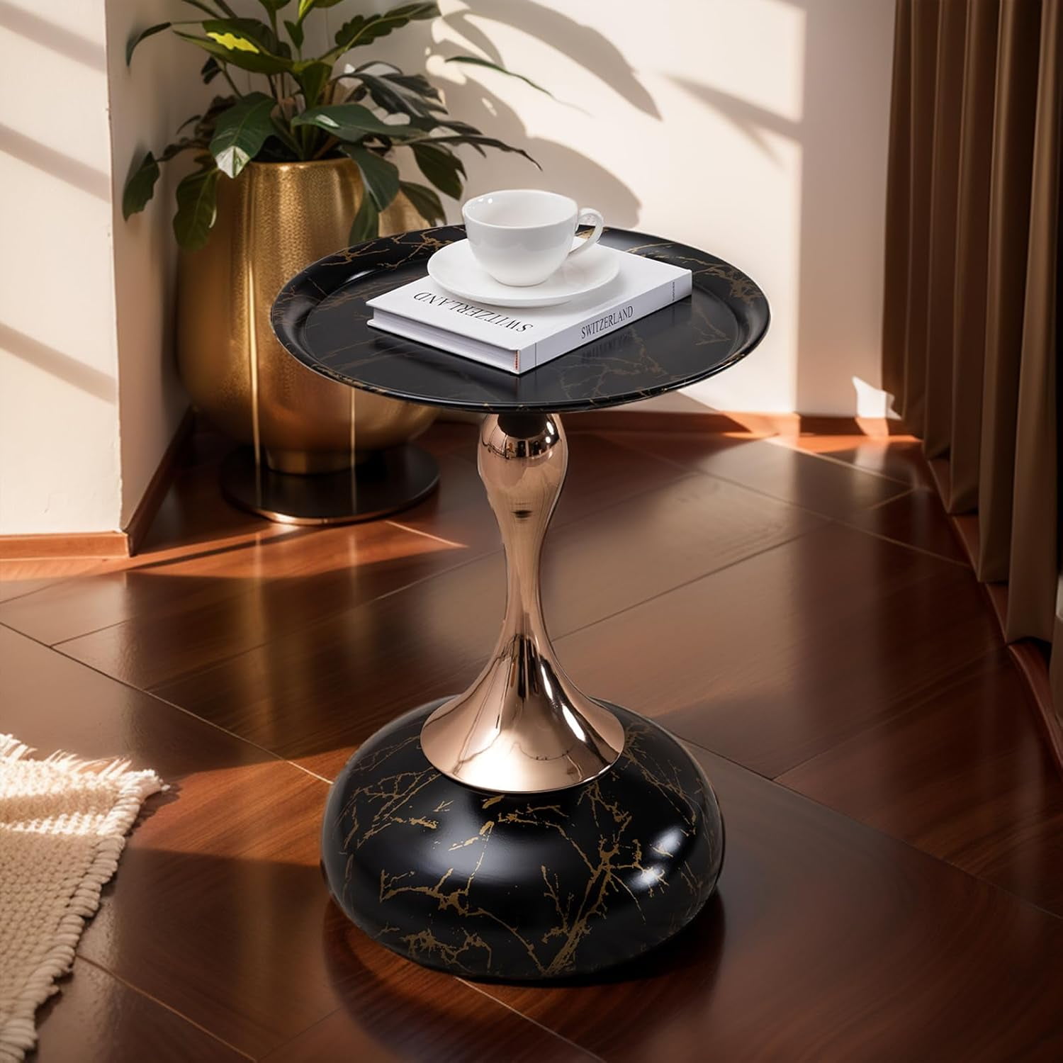 Small Round Side Pedestal End Tables Minimalist Accent Metal Drink ...