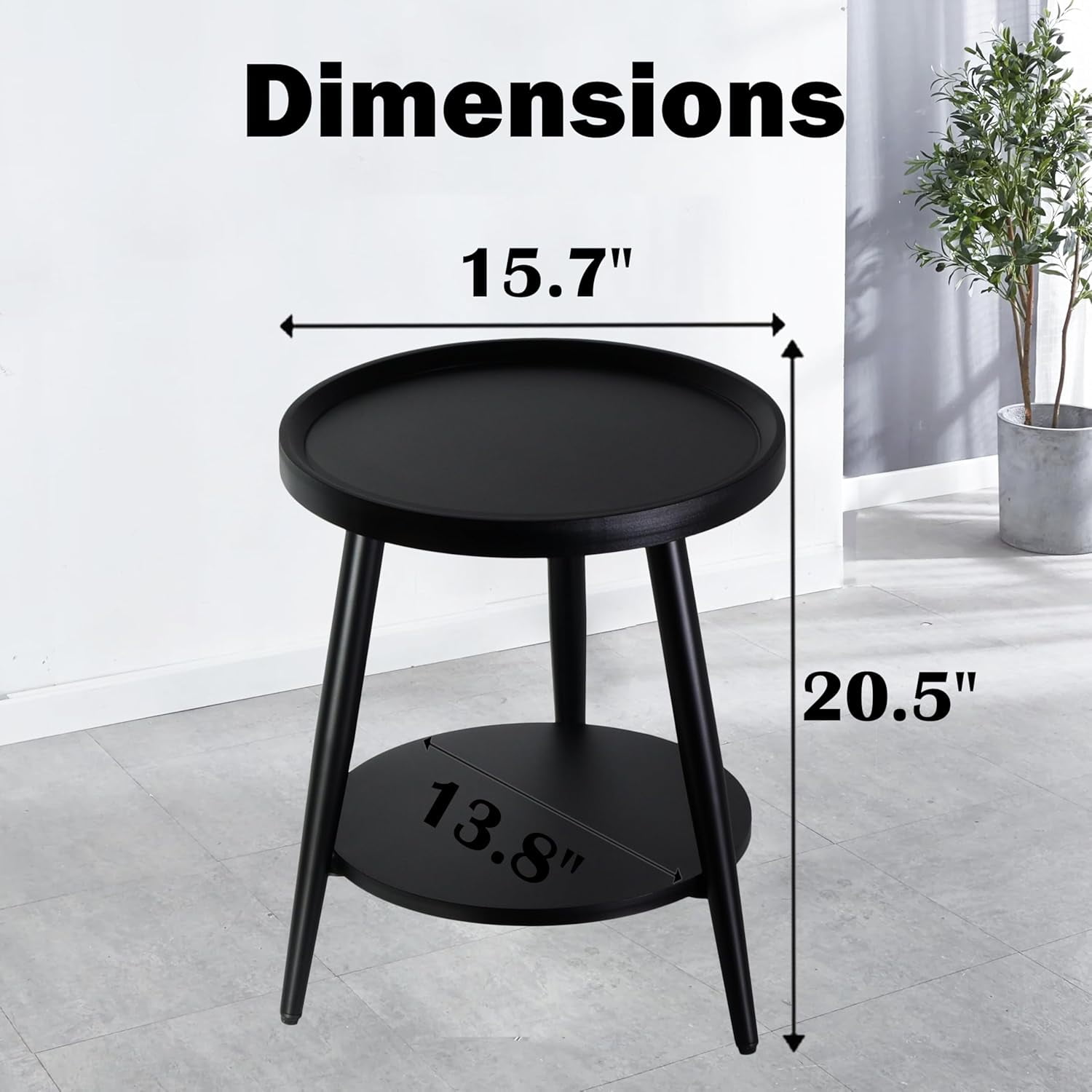 Small Round Side Table, 2-Tier Mid Modern End Table with Metal Frames ...