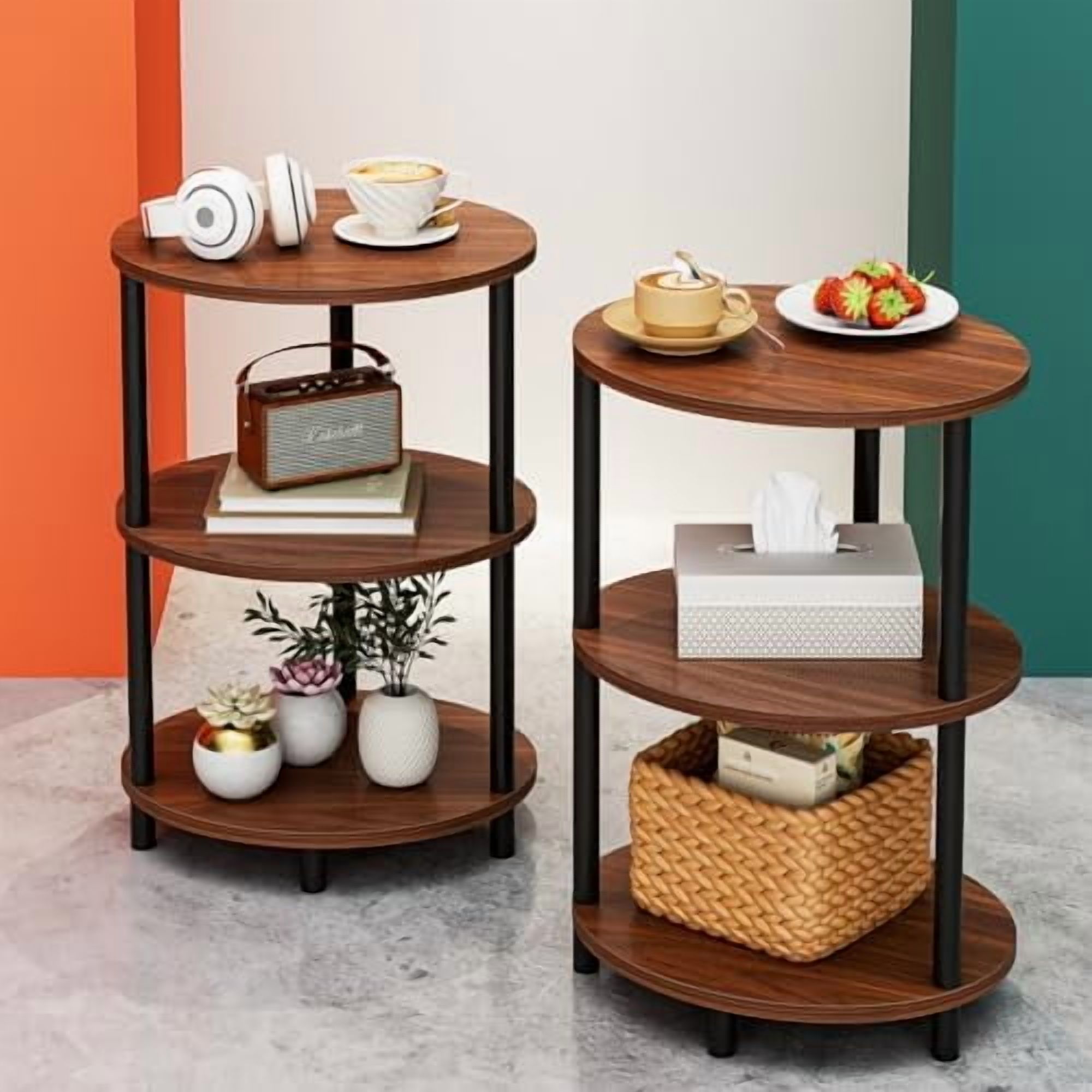Small Round Side Table - 3-Tier Oval Accent Table for Small Spaces ...