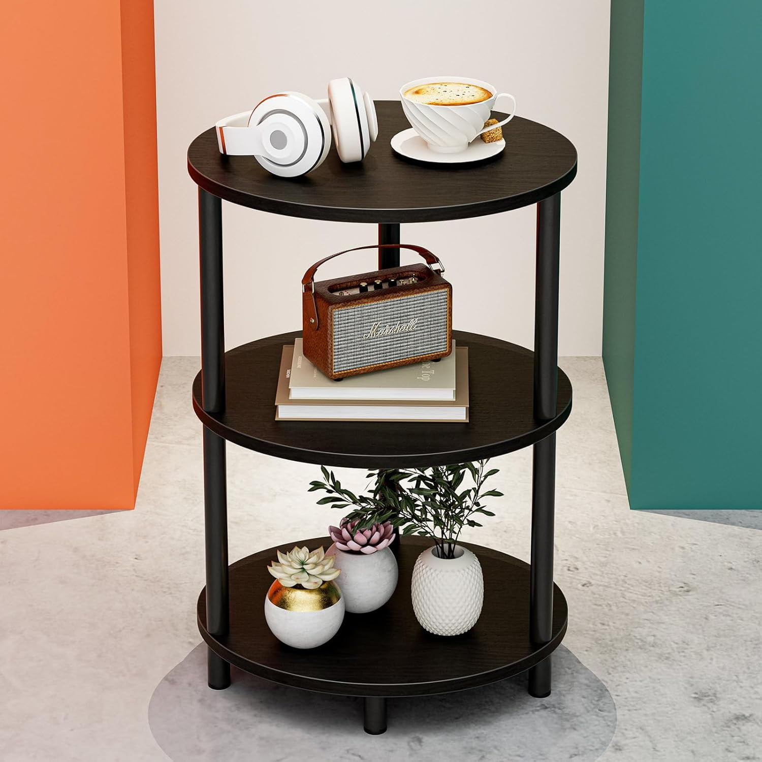 Small Round Side Table - 3-Tier Oval Accent Table for Small Spaces ...