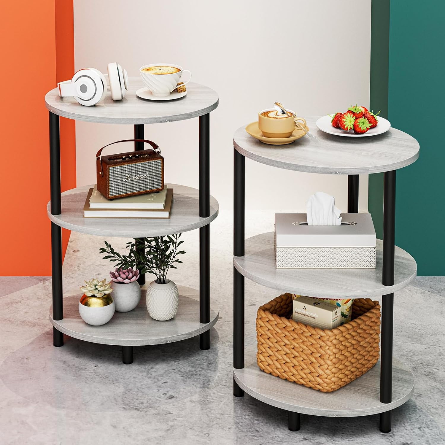 Small Round Side Table - 3-Tier Oval Accent Table for Small Spaces ...