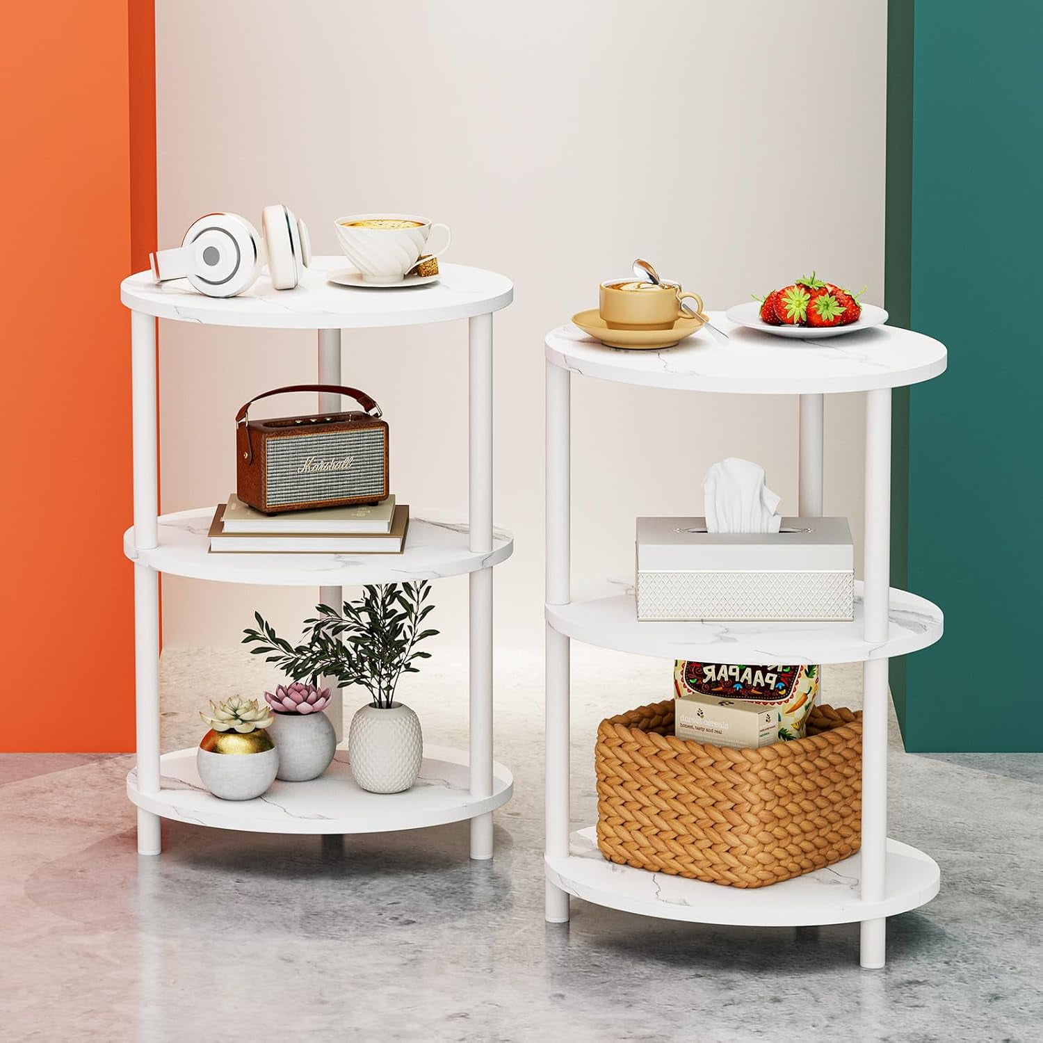 Small Round Side Table - 3-Tier Oval Accent Table for Small Spaces ...