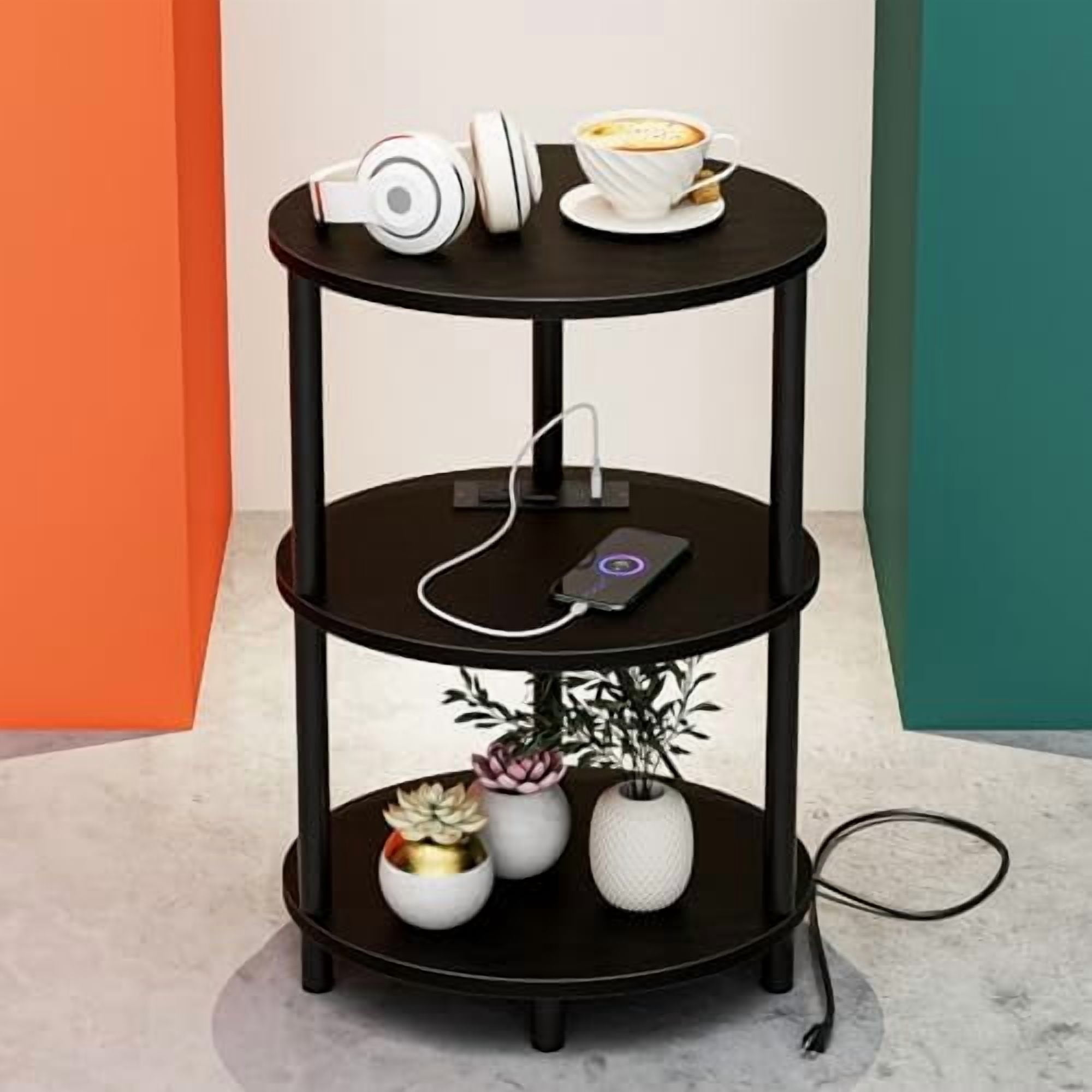 Small Round Side Table - 3-Tier Oval Accent Table for Small Spaces ...