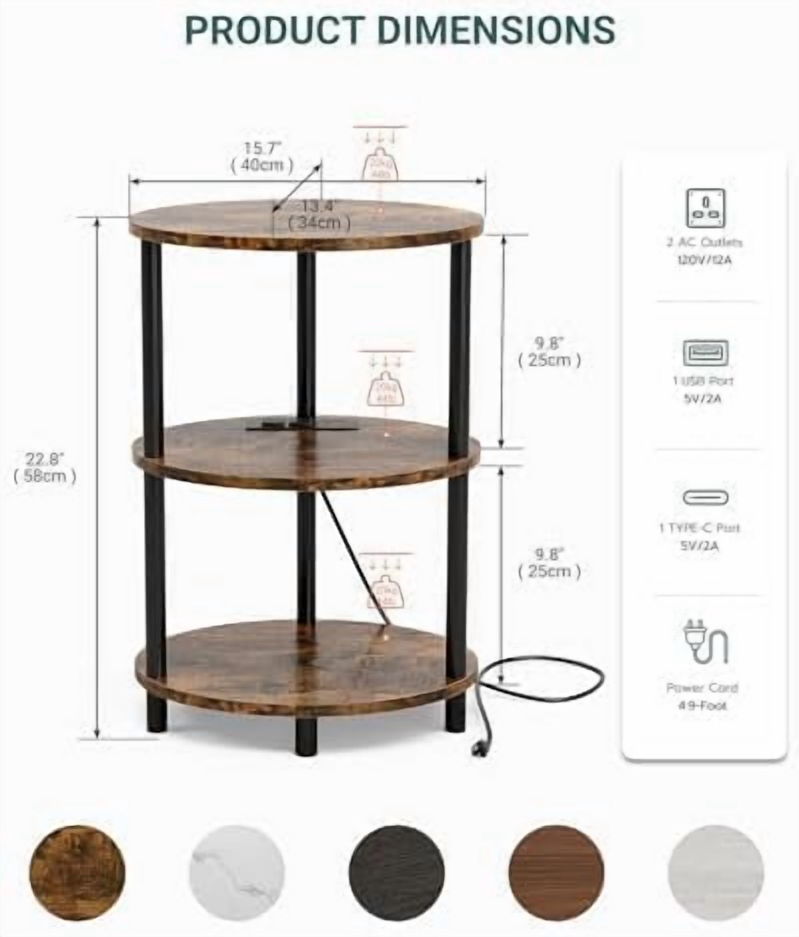 Small Round Side Table - 3-Tier Oval Accent Table for Small Spaces ...