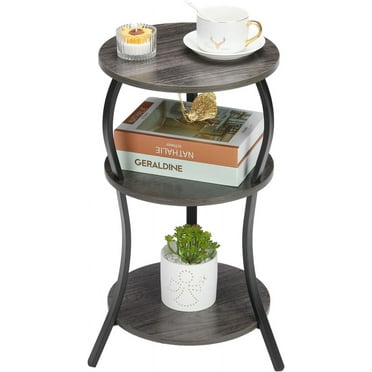 Small Round Side Table with Charging Station, 3-Tier Waist Circular End ...