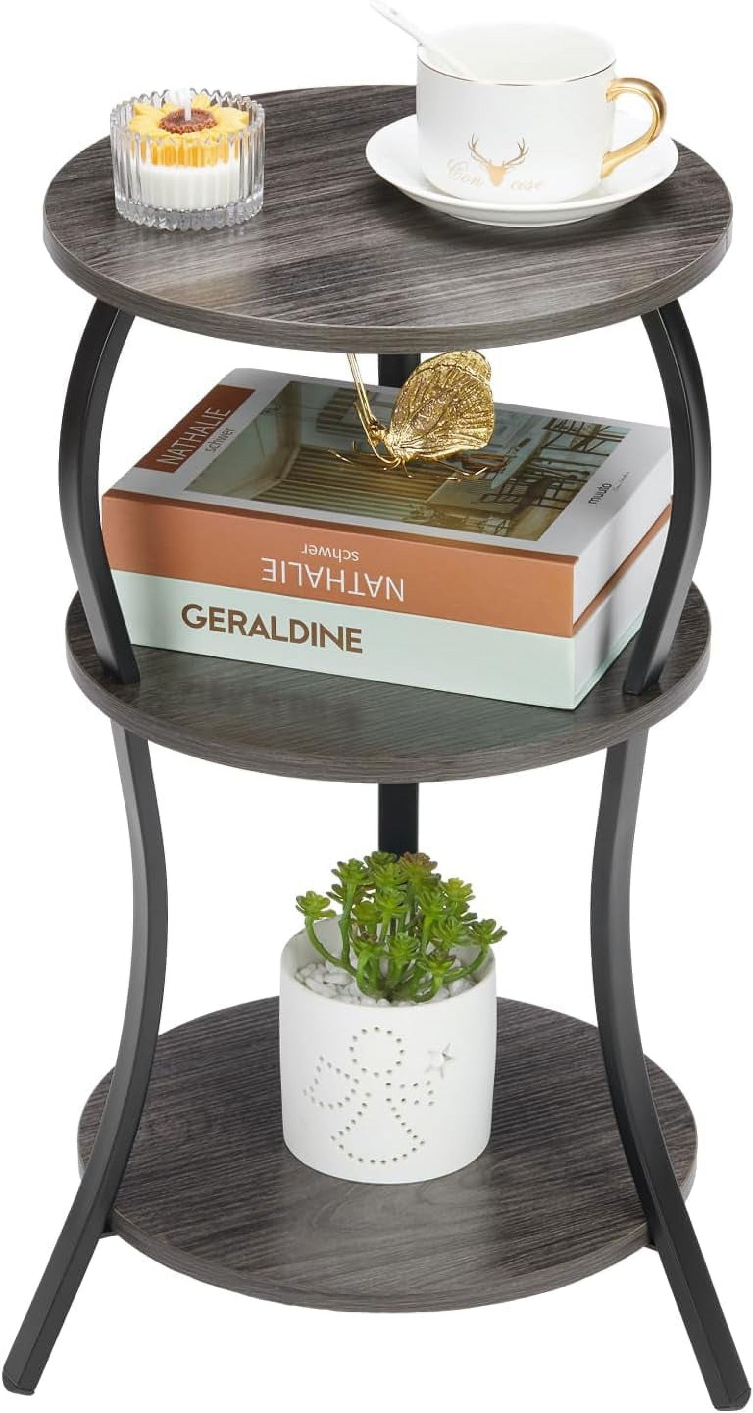 Small Round Side Table, 3-Tier Slim Waist Circular End Table with ...