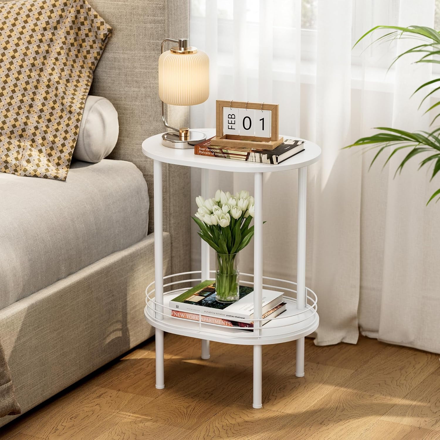 Small Round Side Table,Bedside Table with Storage,Morden Round ...