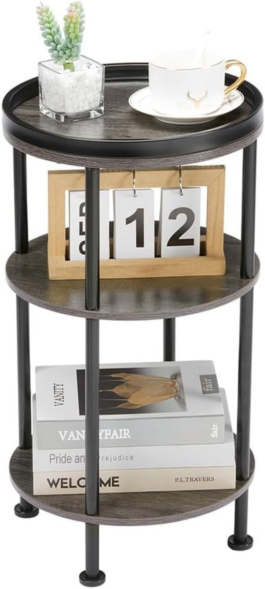 Small Round Side Table for Small Spaces, 3-Tier Round Accent Table Slim ...