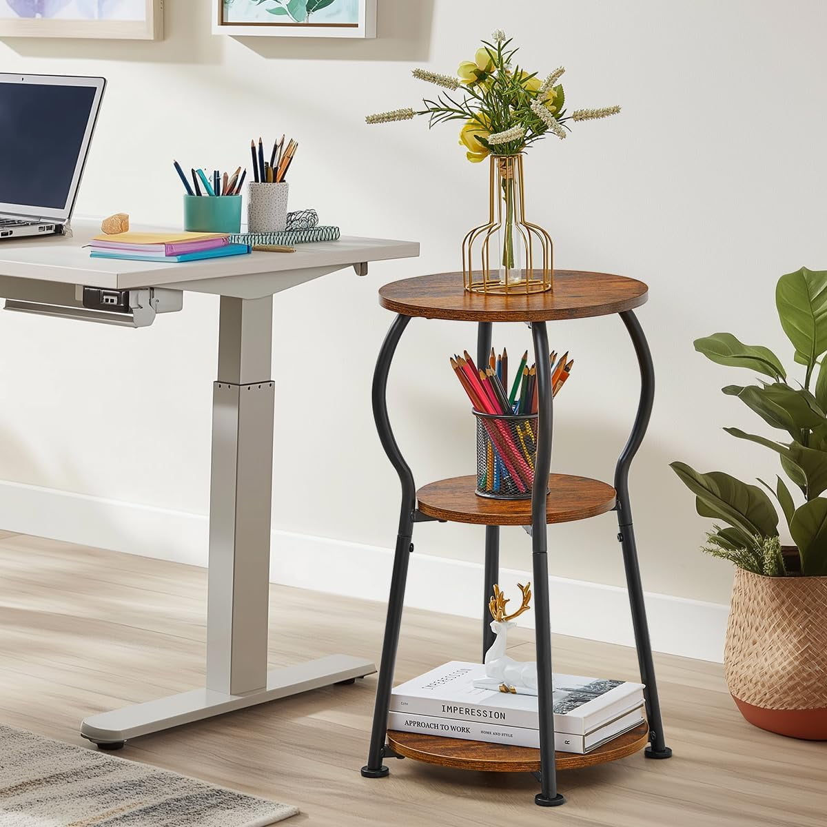 Small Round Side Table for Small Spaces, 3 Tier Round Bedside Table ...