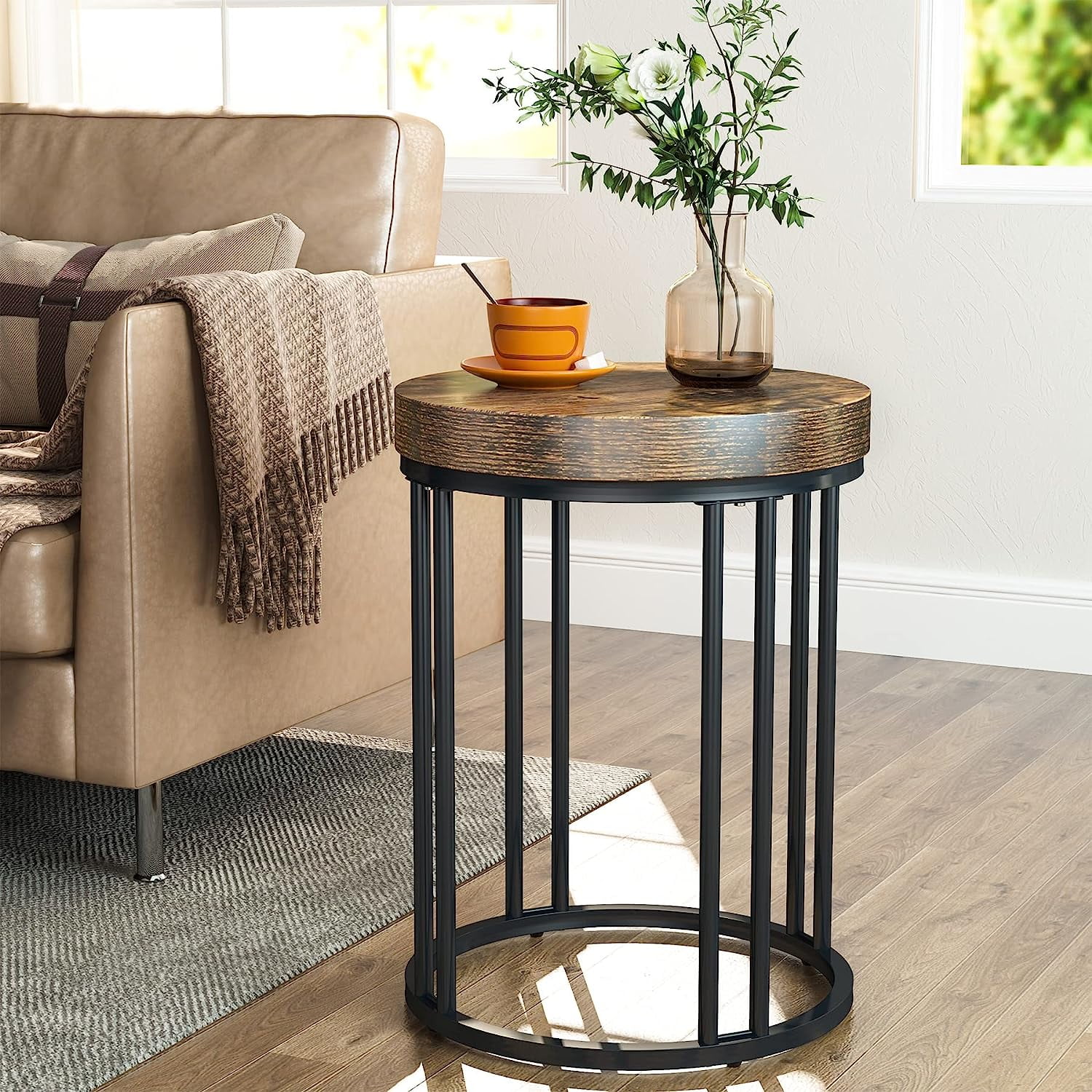 Tribesigns Tall Living Room Side Table, Modern Round Nightstand with ...
