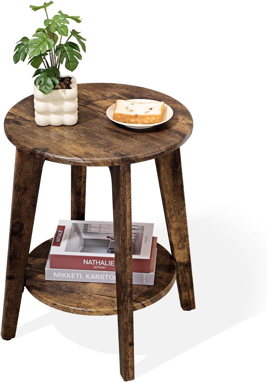 Small Round Side Table Wooden End Table with Lower Shelf Modern ...