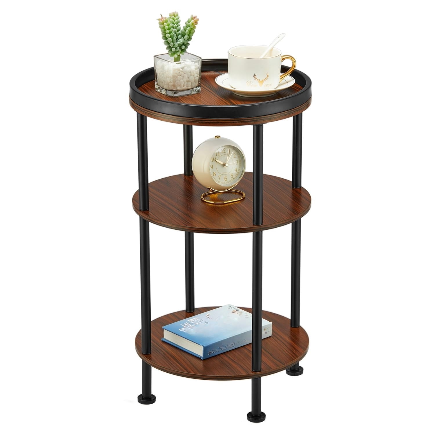 Small Round Side Table with Tray Top, 11.8