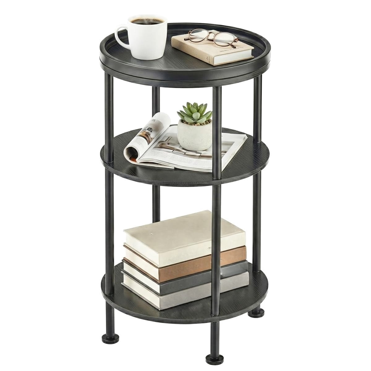 Small Round Side Table with Tray Top, 11.8