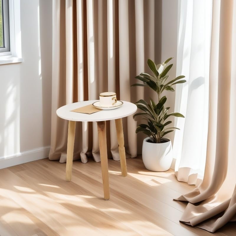 Small Round White Coffee Table - 13.8" Dia x 14" H, Modern Side Table ...