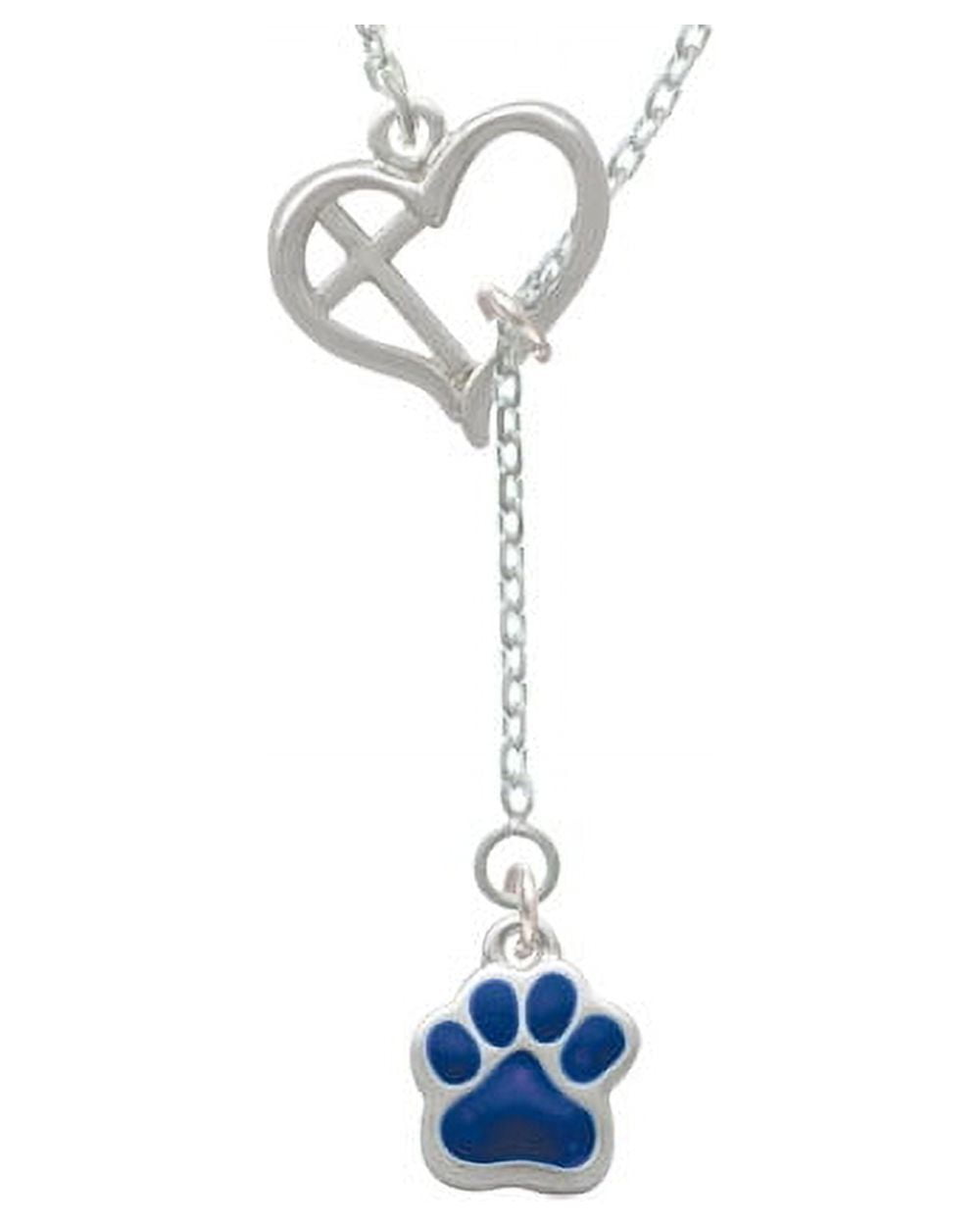 Small Royal Blue Paw Cross in Heart Lariat Necklace - Walmart.com