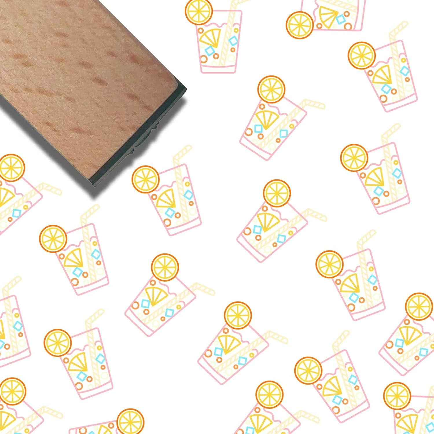 Small Rubber Stamp Wooden Rubber Ink Stamps Ice Drink Lemon Straw Cup 1 ...