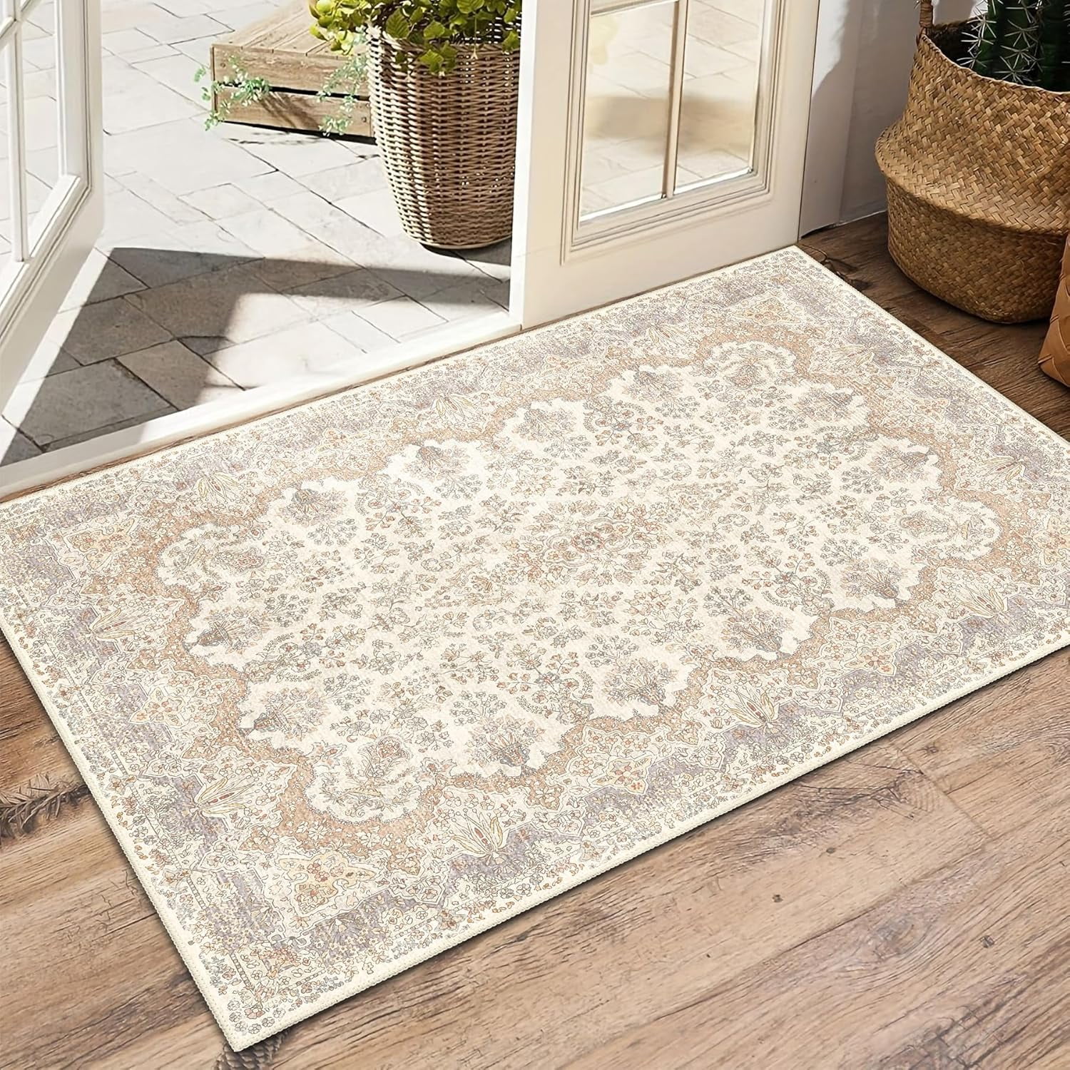 Small Rug 2x3 Beige Boho Rugs for Entryway, Vintage Washable Area Rug ...
